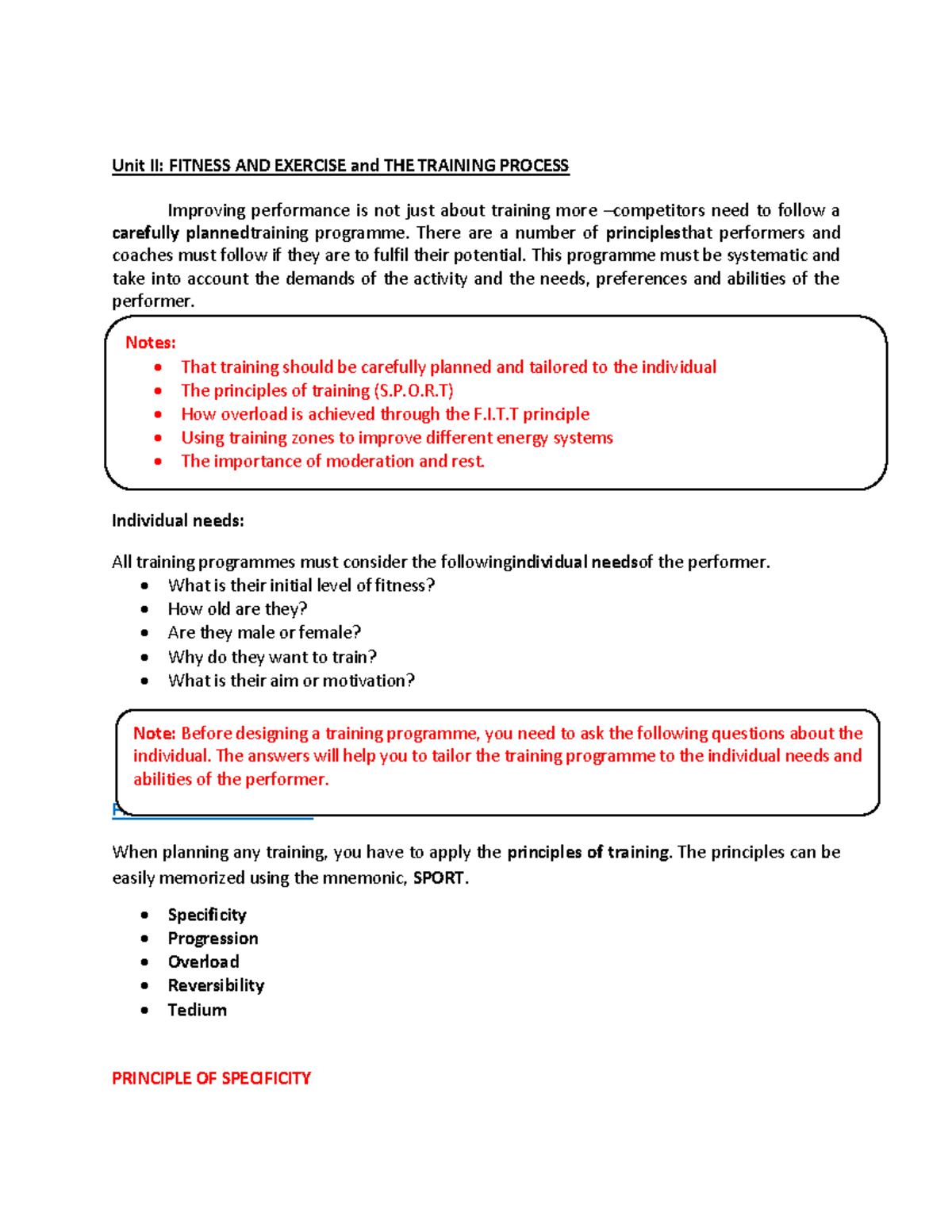 PE Week 2- Lecture - Unit II: FITNESS AND EXERCISE and THE TRAINING ...