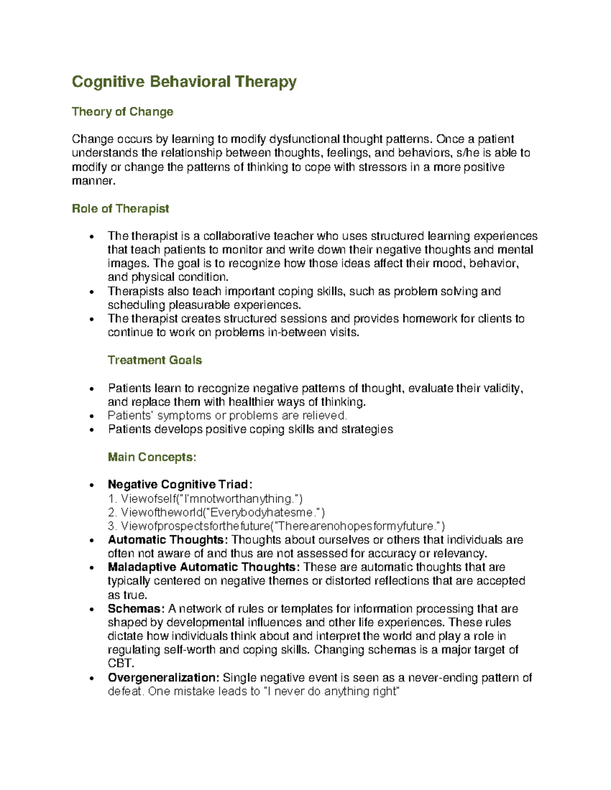 CBT PDF - CBT - Brief Cheat sheet for MFT exam study - Cognitive ...