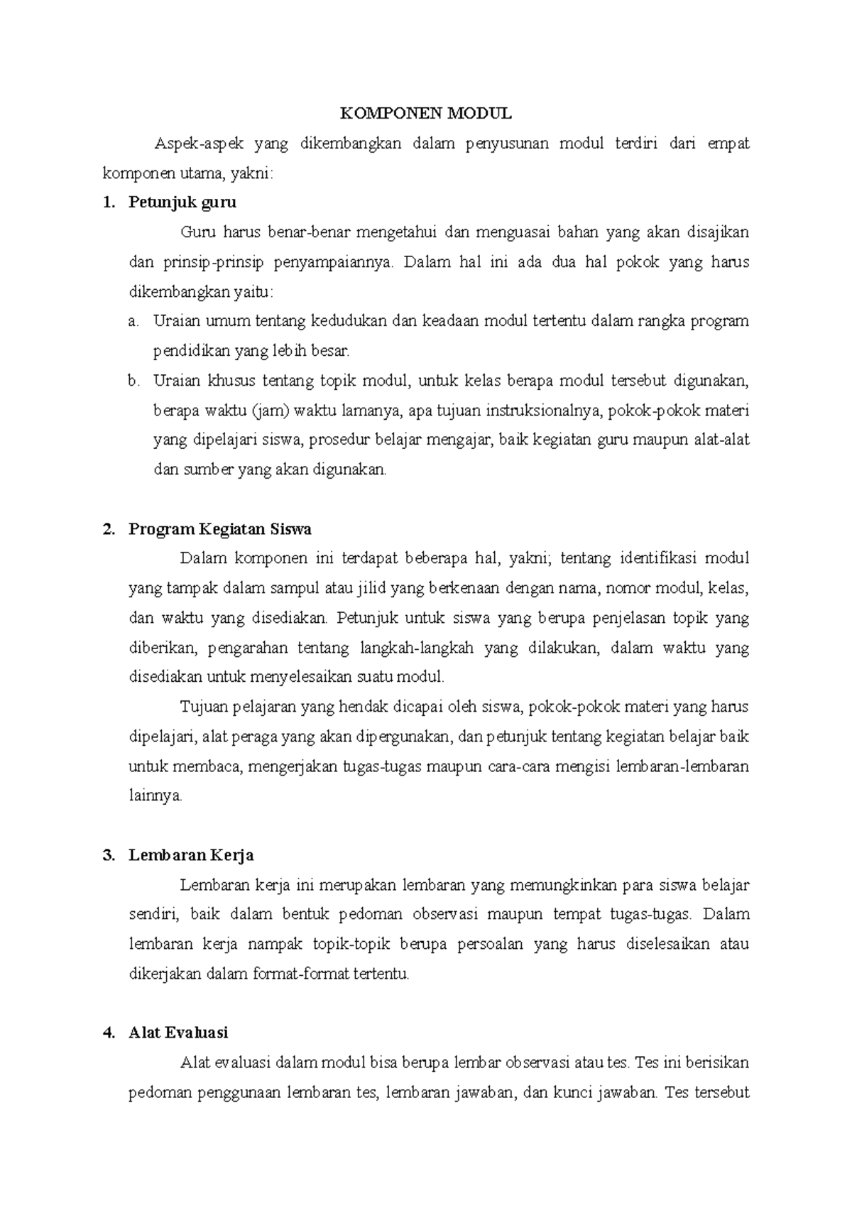Komponen Modul - KOMPONEN MODUL Aspek-aspek yang dikembangkan dalam ...