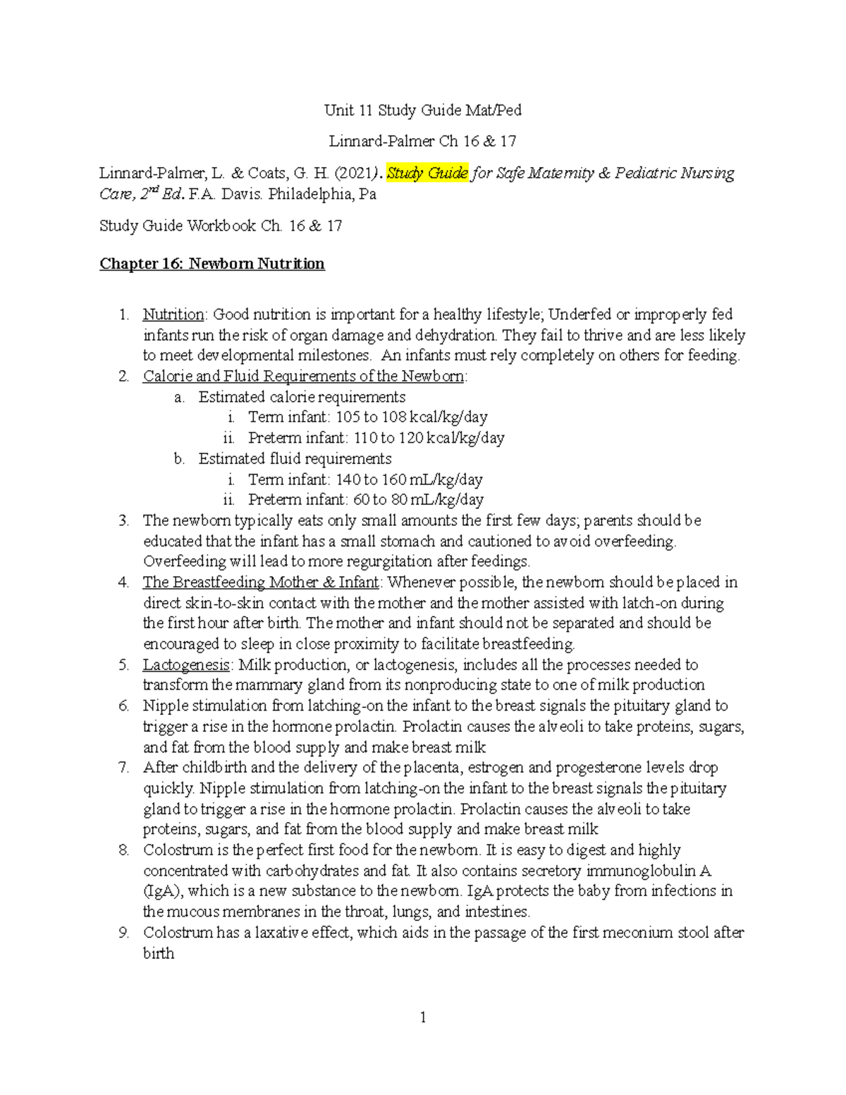 Unit+11+Sutdy+Guide+Mat - Unit 11 Study Guide Mat/Ped Linnard-Palmer Ch ...