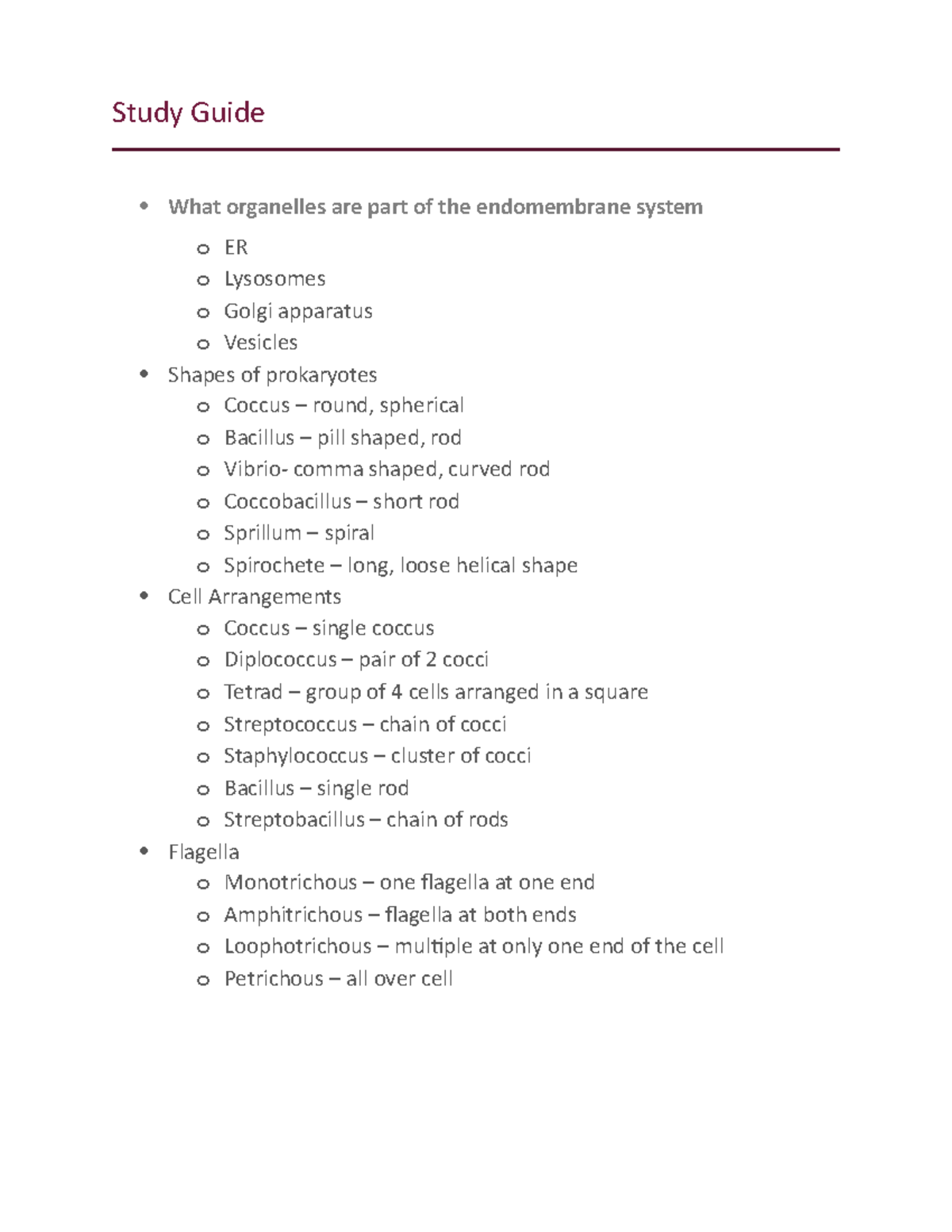 Microbio-Study Guide - ppt and book notes - Study Guide What organelles ...