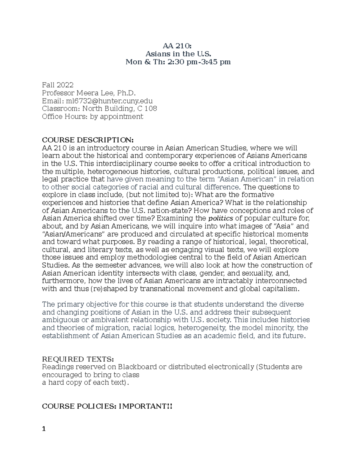 AA 210 Syllabus Spring 2023 - AA 210: Asians in the U. Mon & Th: 2:30 ...