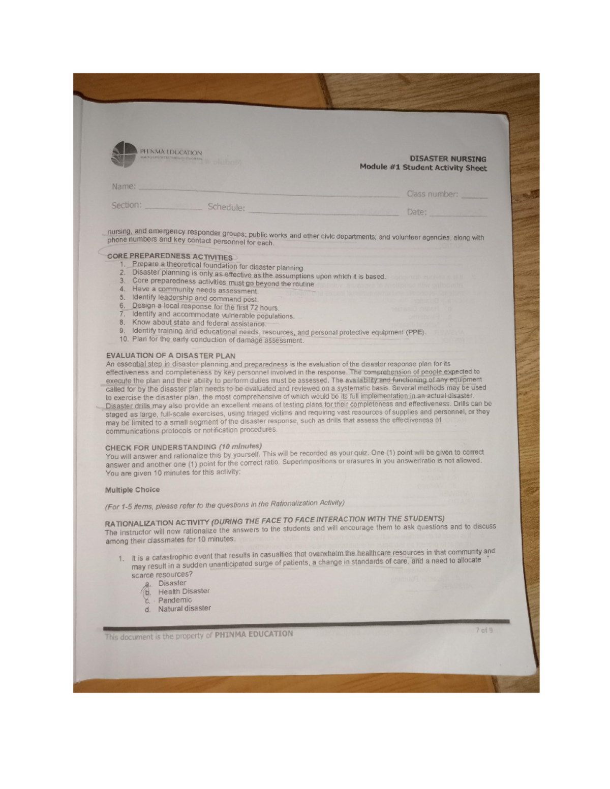 Disaster nursing - PHINMA EDUCATION DISASTER NURSING Module Student ...