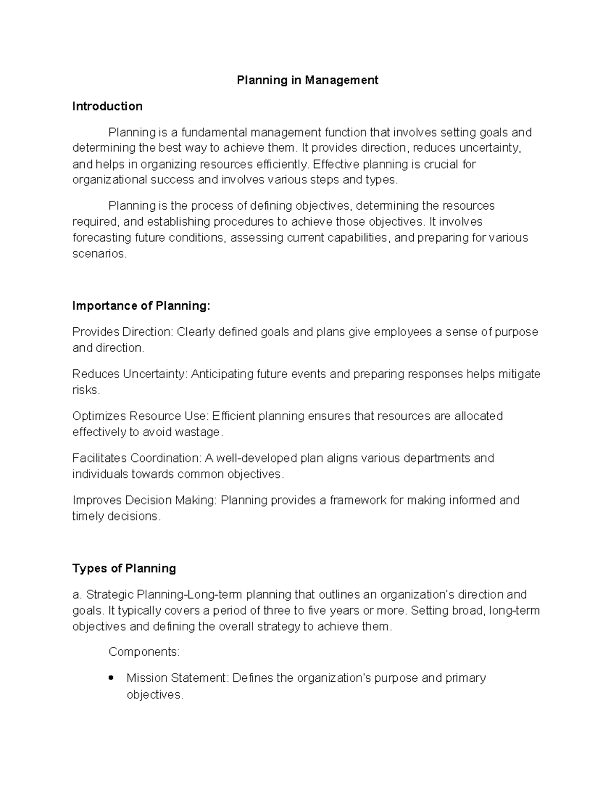 Fundamental of Management Lecture(Planning) - Planning in Management ...