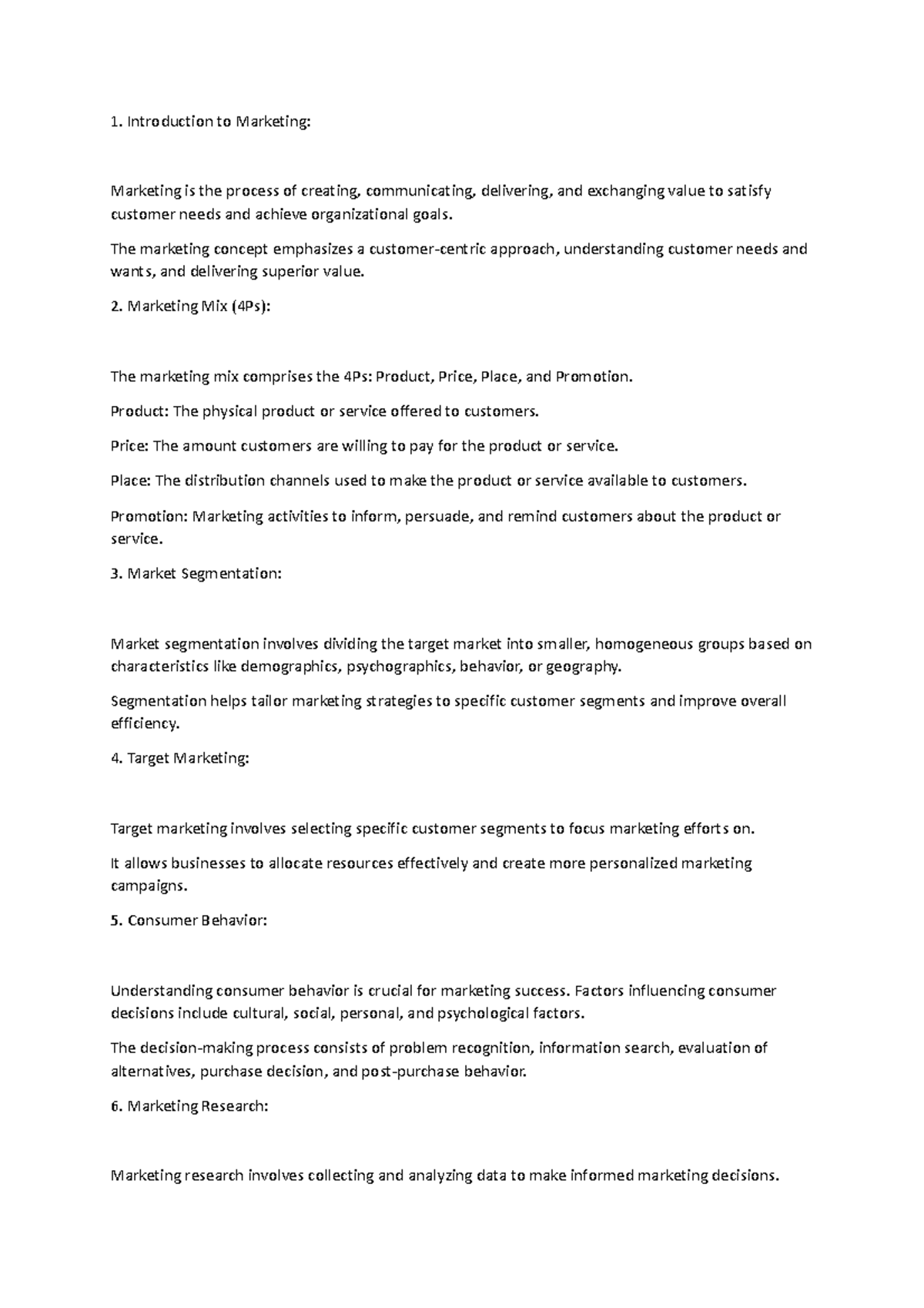 Marketing notes - Introduction to Marketing: Marketing is the process ...