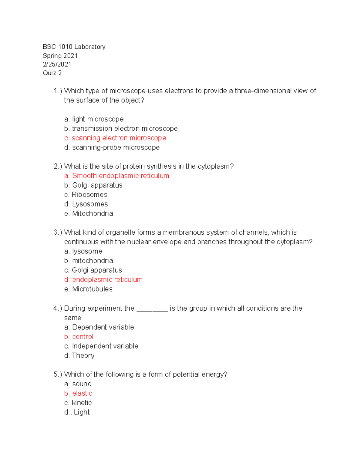 BSC 1010 Lab Quiz 2 - A comprehensive treatment of biological ...
