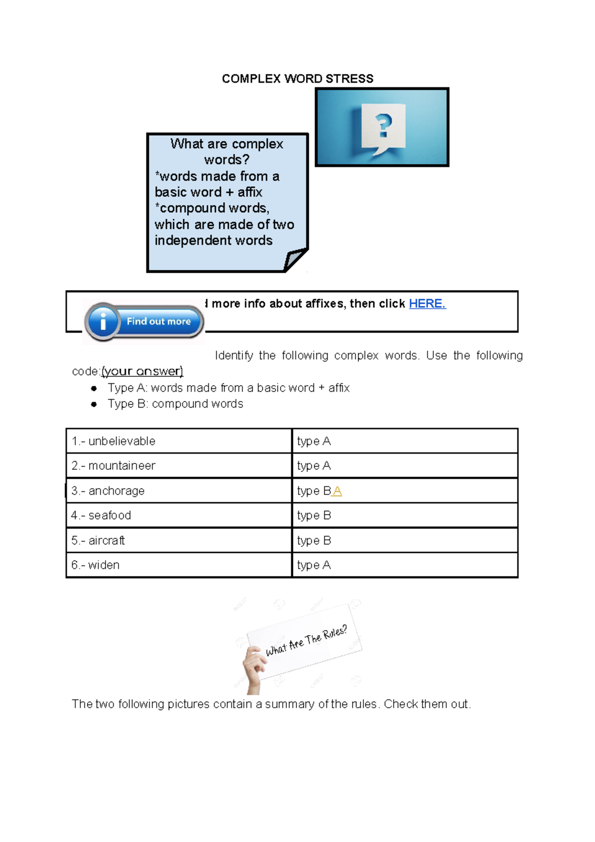 Complex word Stress - COMPLEX WORD STRESS If you need more info about ...