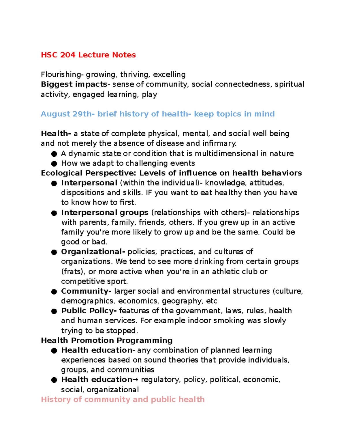 HSC Notes - HSC 204 Lecture Notes Flourishing- growing, thriving ...