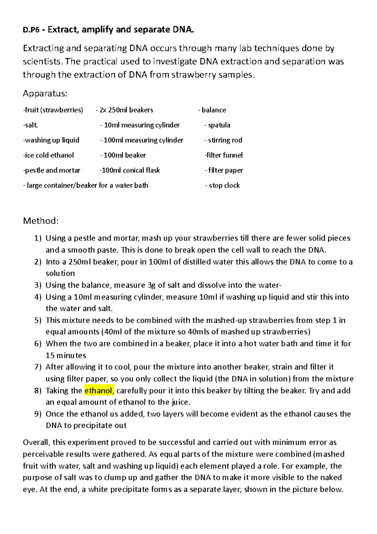 11.4 biology assignment - D - Extract, amplify and separate DNA ...