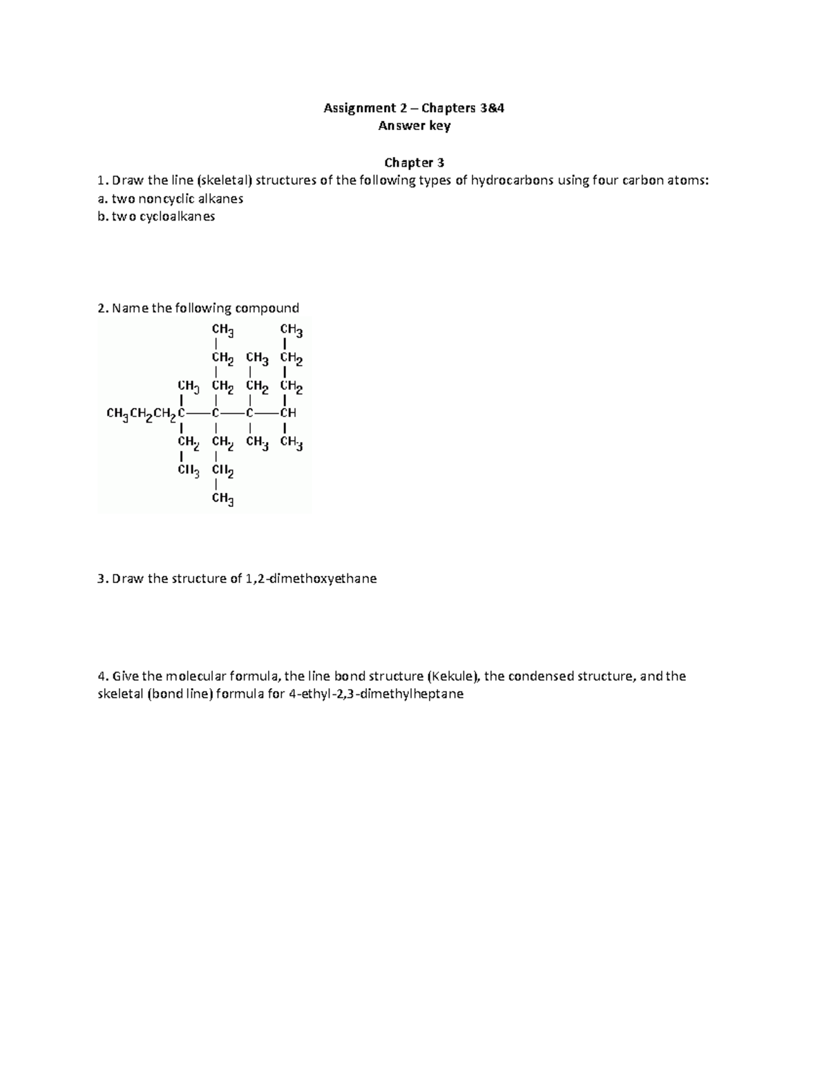 Assignment 2 Chapters 34 - Assignment 2 – Chapters 3& Answer key ...