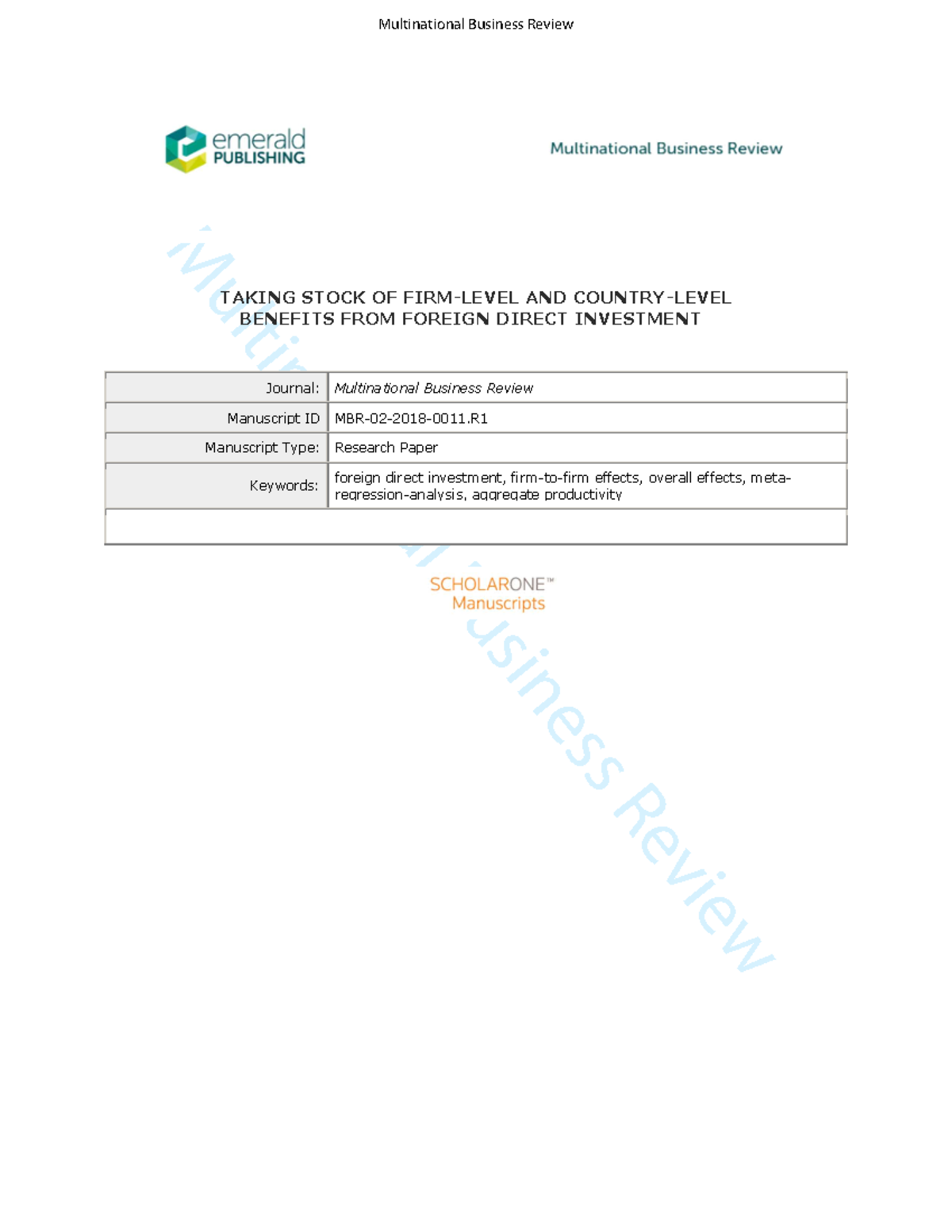 PDF Proof - Multinational Business Review - Studocu