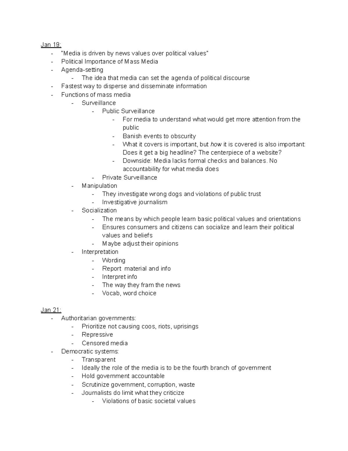 US Gov, Media Notes - Jan 19: