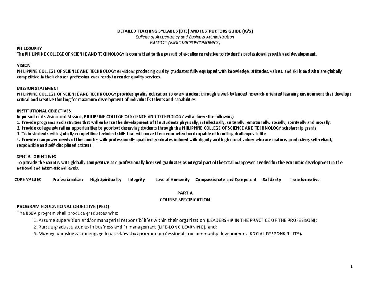 Ilide - syllabus - DETAILED TEACHING SYLLABUS (DTS) AND INSTRUCTORS ...