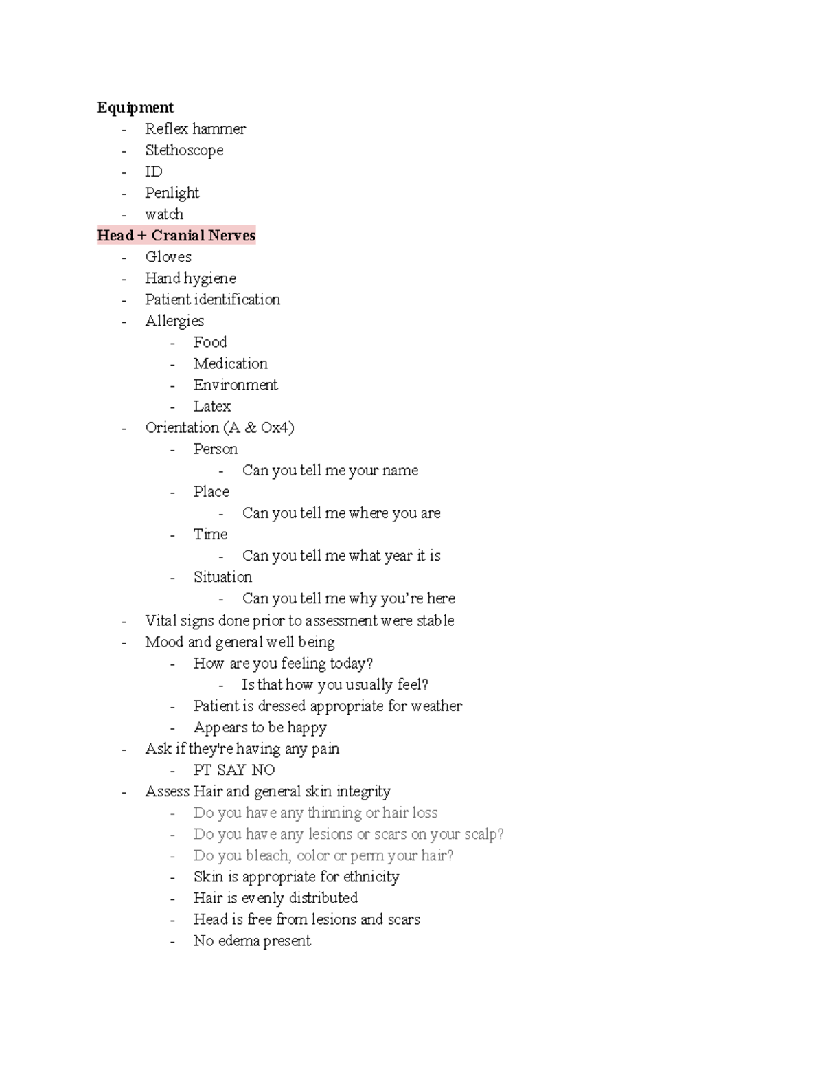 Pa head to toe practice script - Equipment - Reflex hammer ...