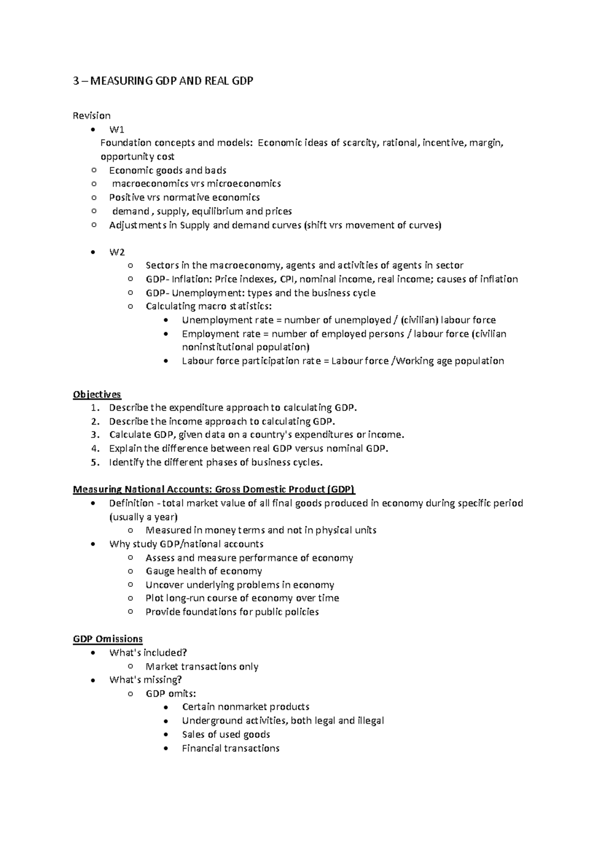 ECON 3 - lecture and tutorial notes - 3 – MEASURING GDP AND REAL GDP ...