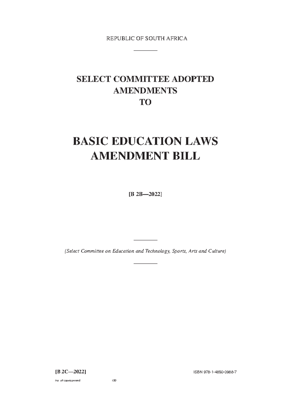 BELA C-Bill - Bill - REPUBLIC OF SOUTH AFRICA SELECT COMMITTEE ADOPTED ...