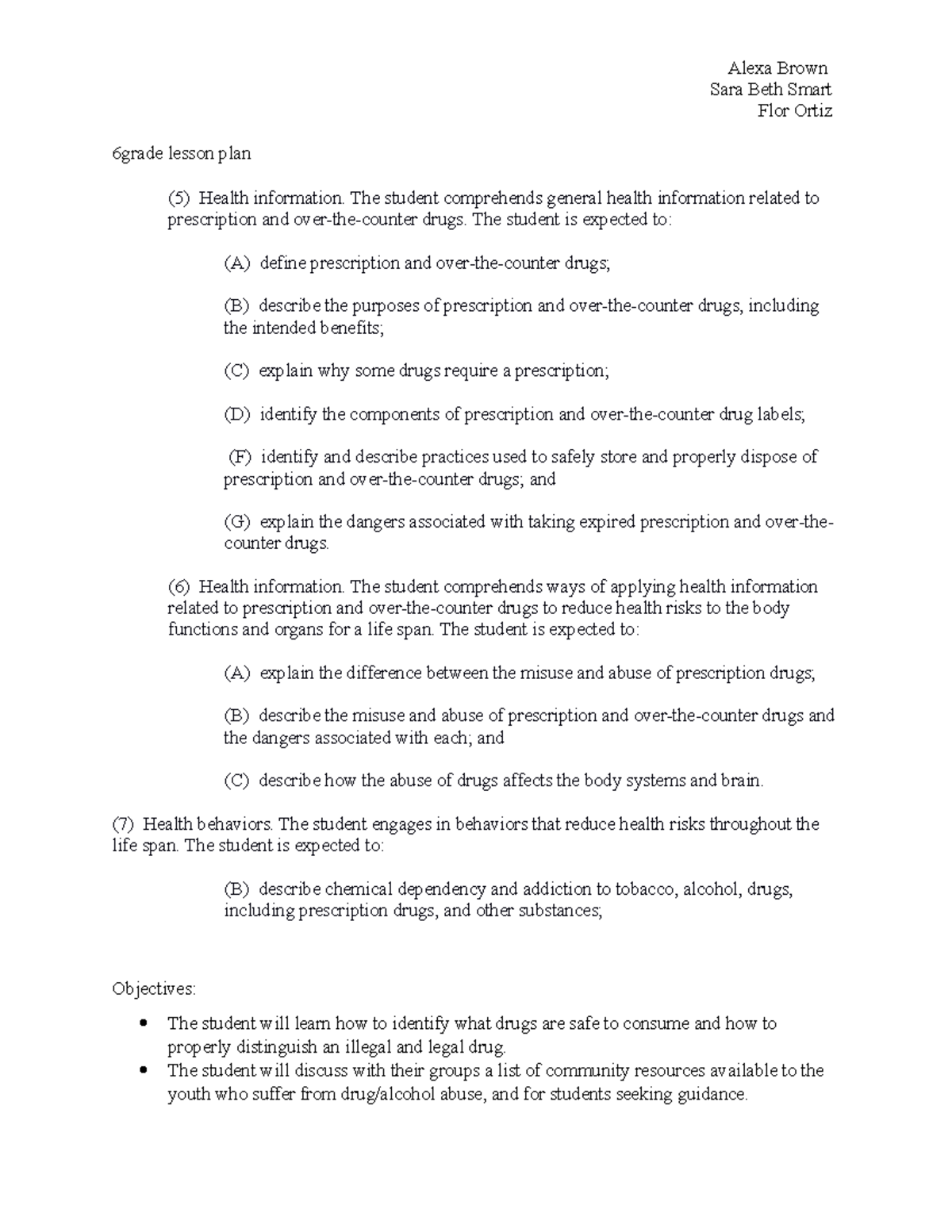 6th grade lesson plan - Alexa Brown Sara Beth Smart Flor Ortiz 6grade ...