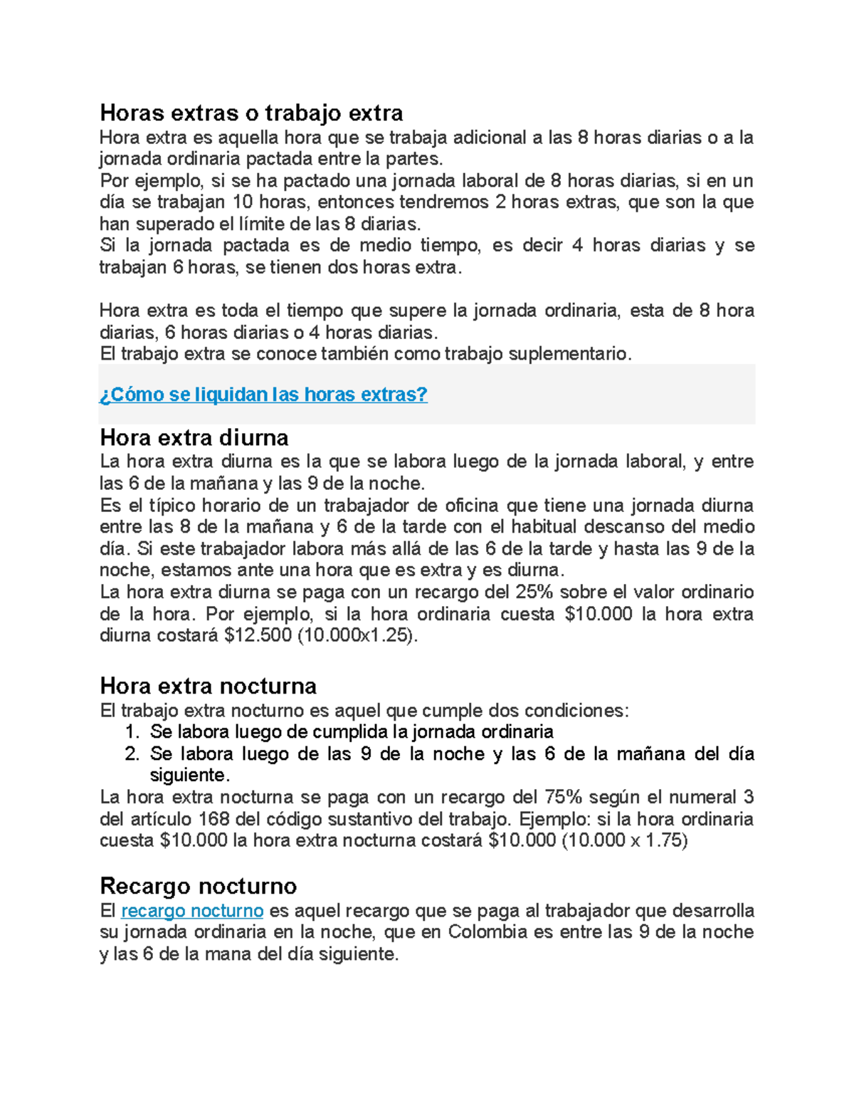Articulo horas extras y recargos - Horas extras o trabajo extra Hora ...