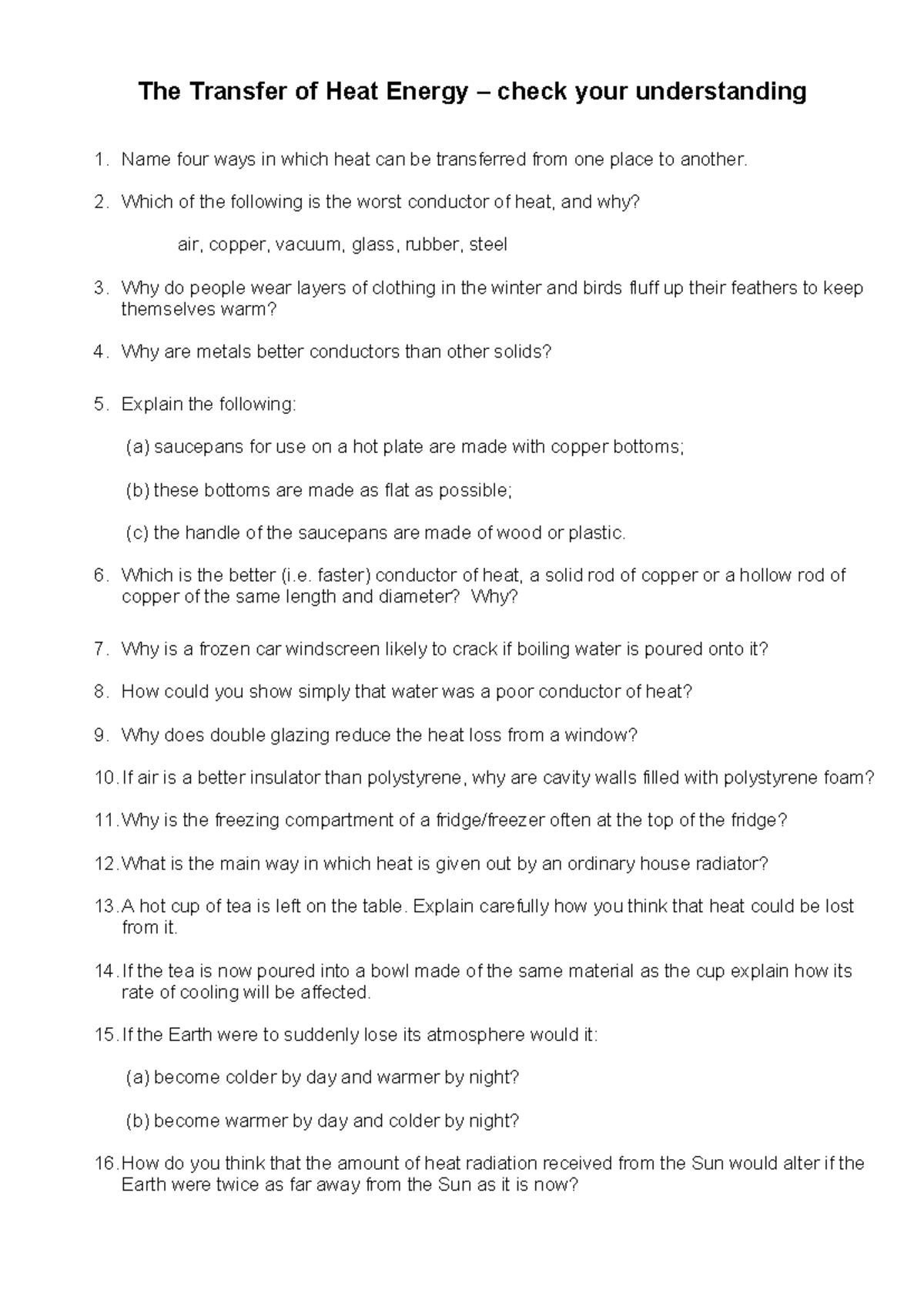 Heat Energy Transfer check your understanding - The Transfer of Heat ...