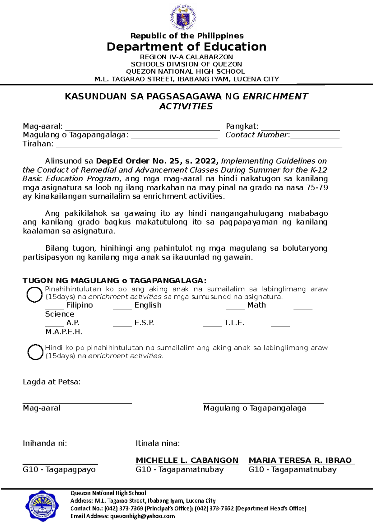 Kasunduan - Lecture Notes - Republic of the Philippines Department of ...