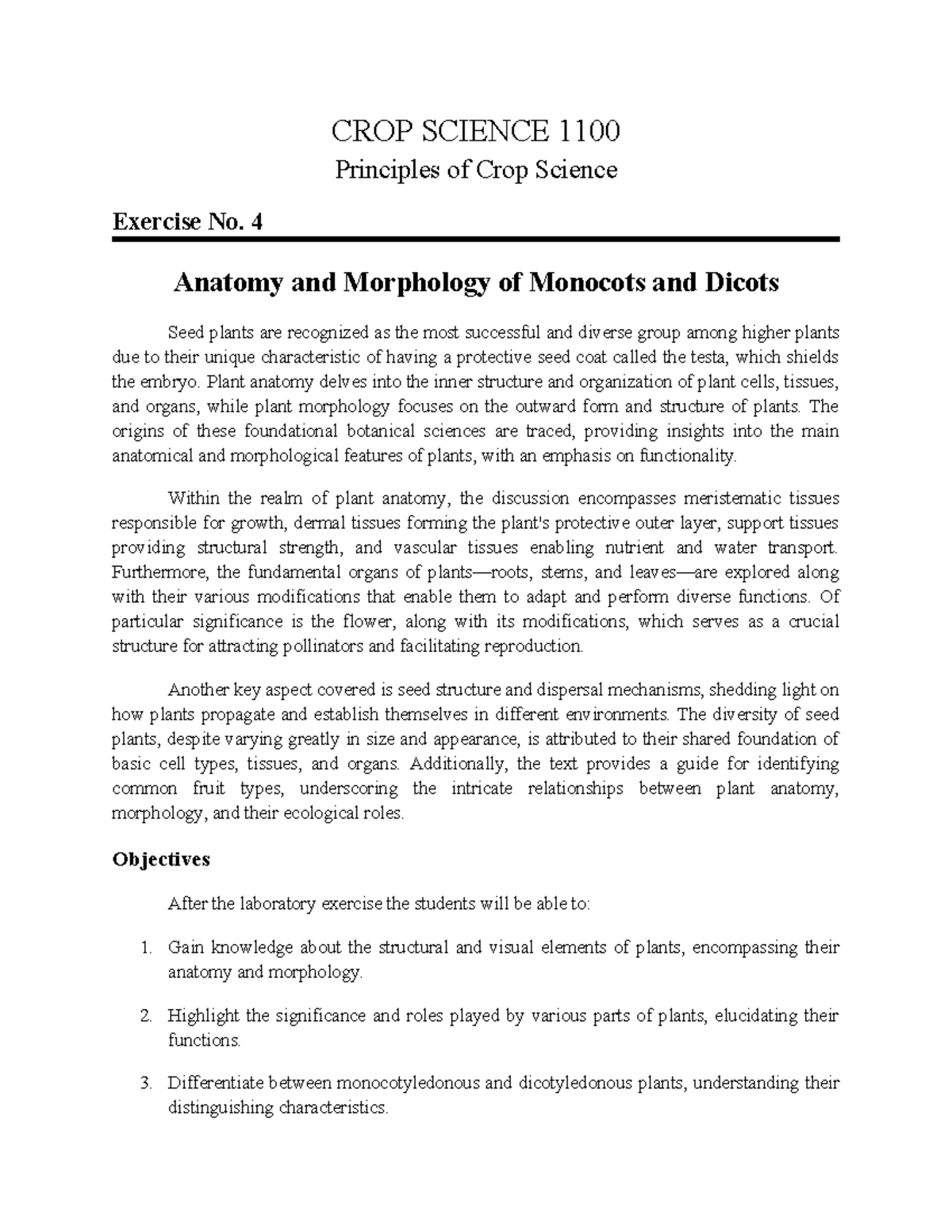 CROP Science Exercise 4 - CROP SCIENCE 1100 Principles of Crop Science ...