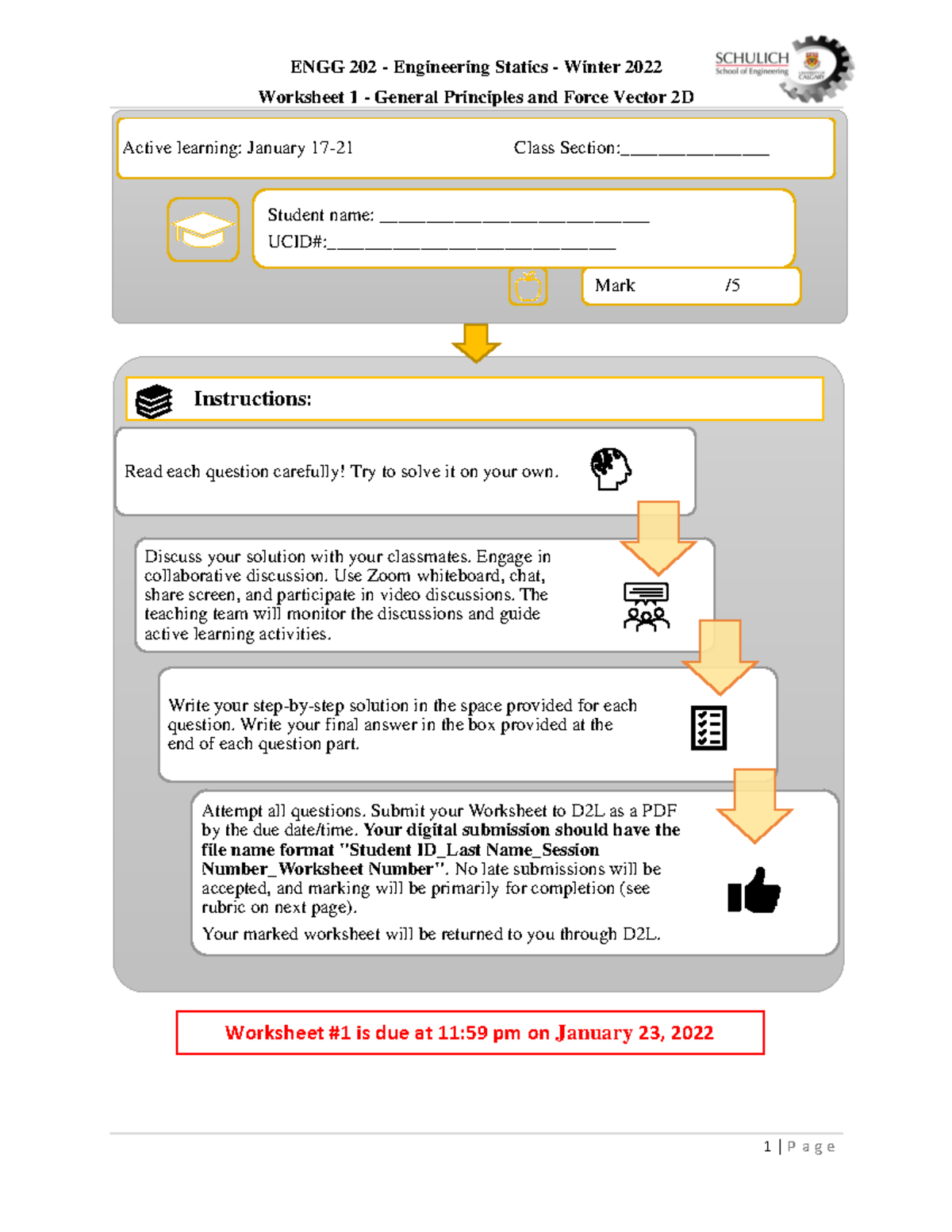 Worksheet #1234567 - Worksheet 1 - General Principles and Force Vector ...