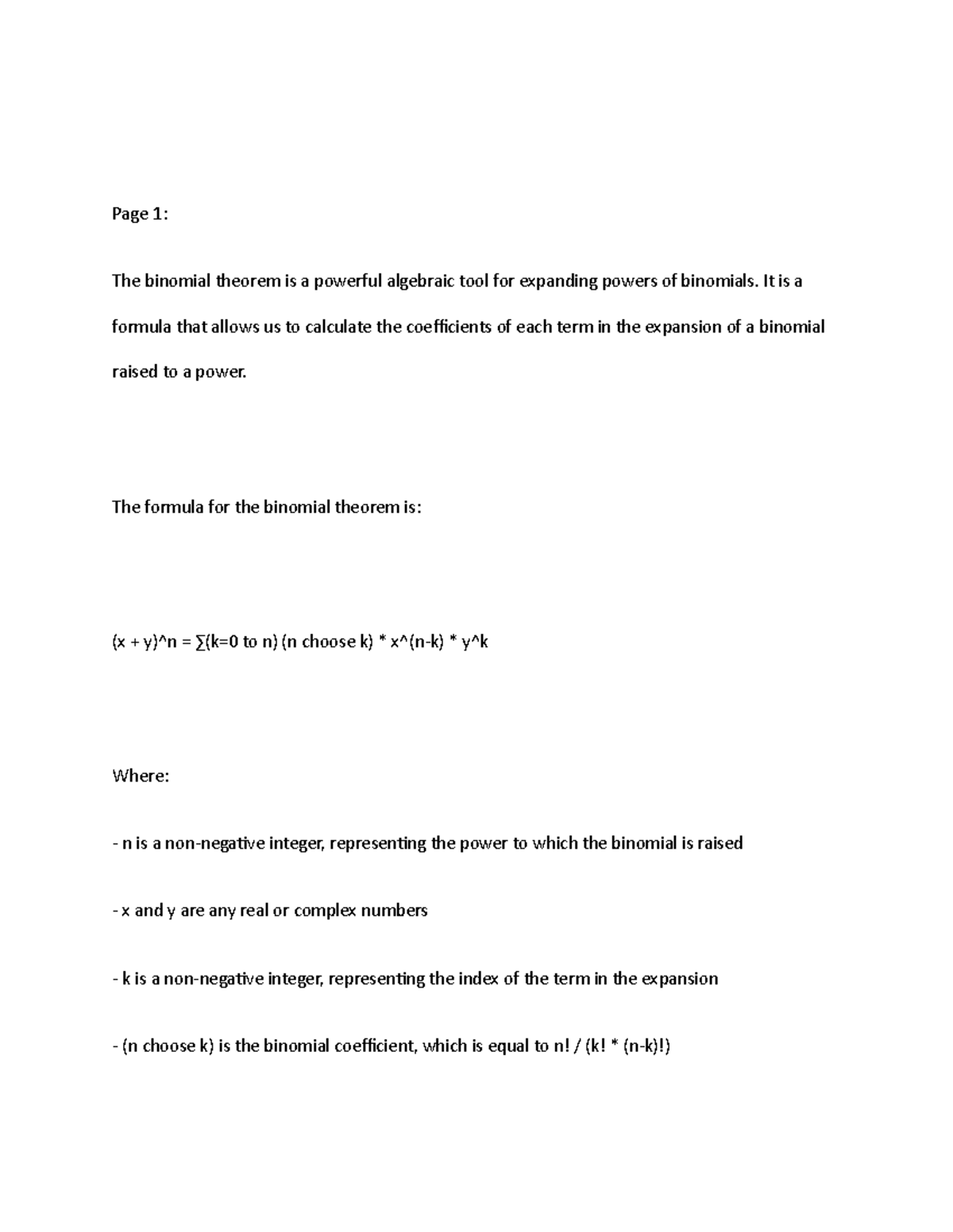 Binomial theorem - It is a formula that allows us to calculate the ...