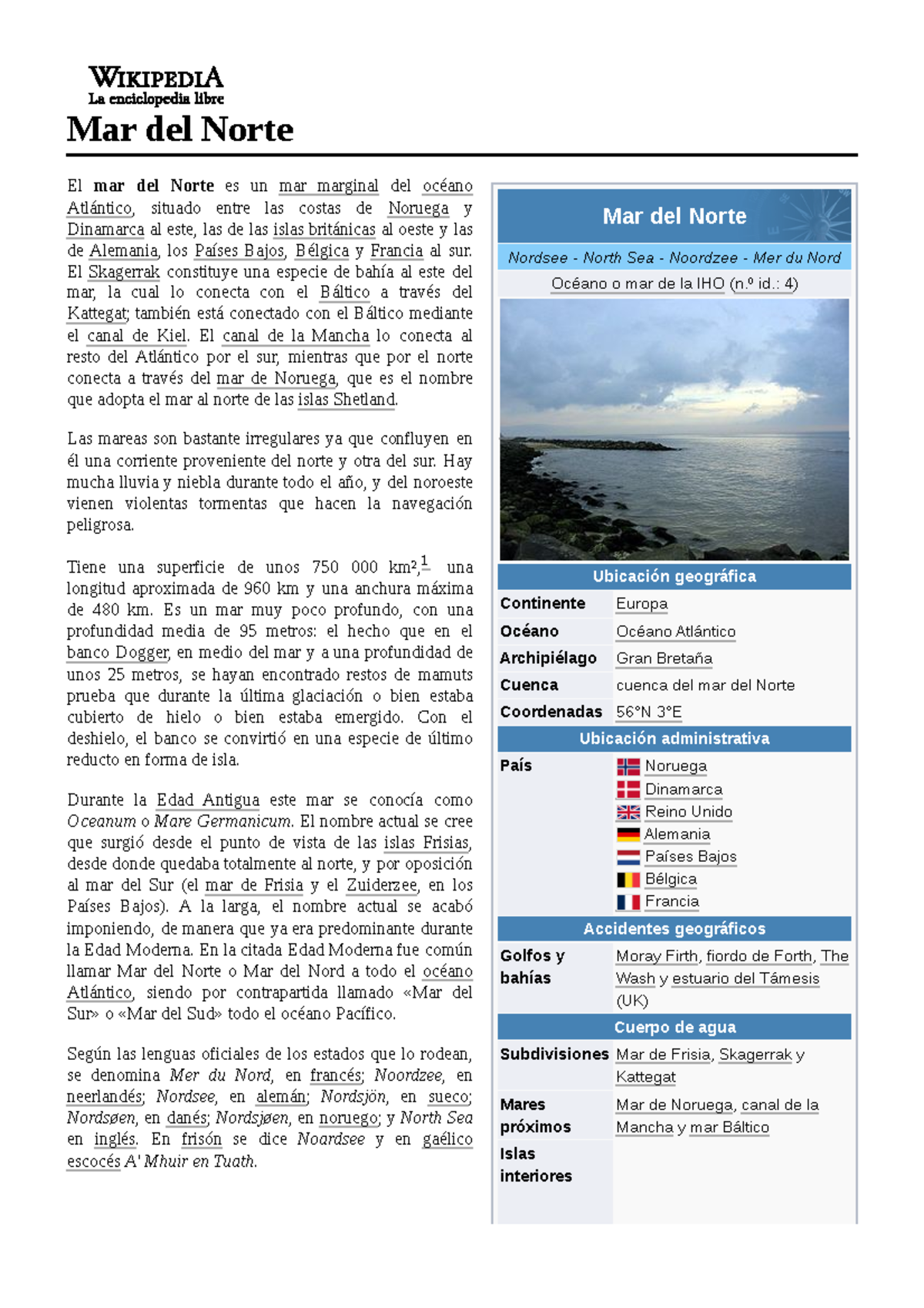 licenciatura español - Mar del Norte Nordsee - North Sea - Noordzee ...