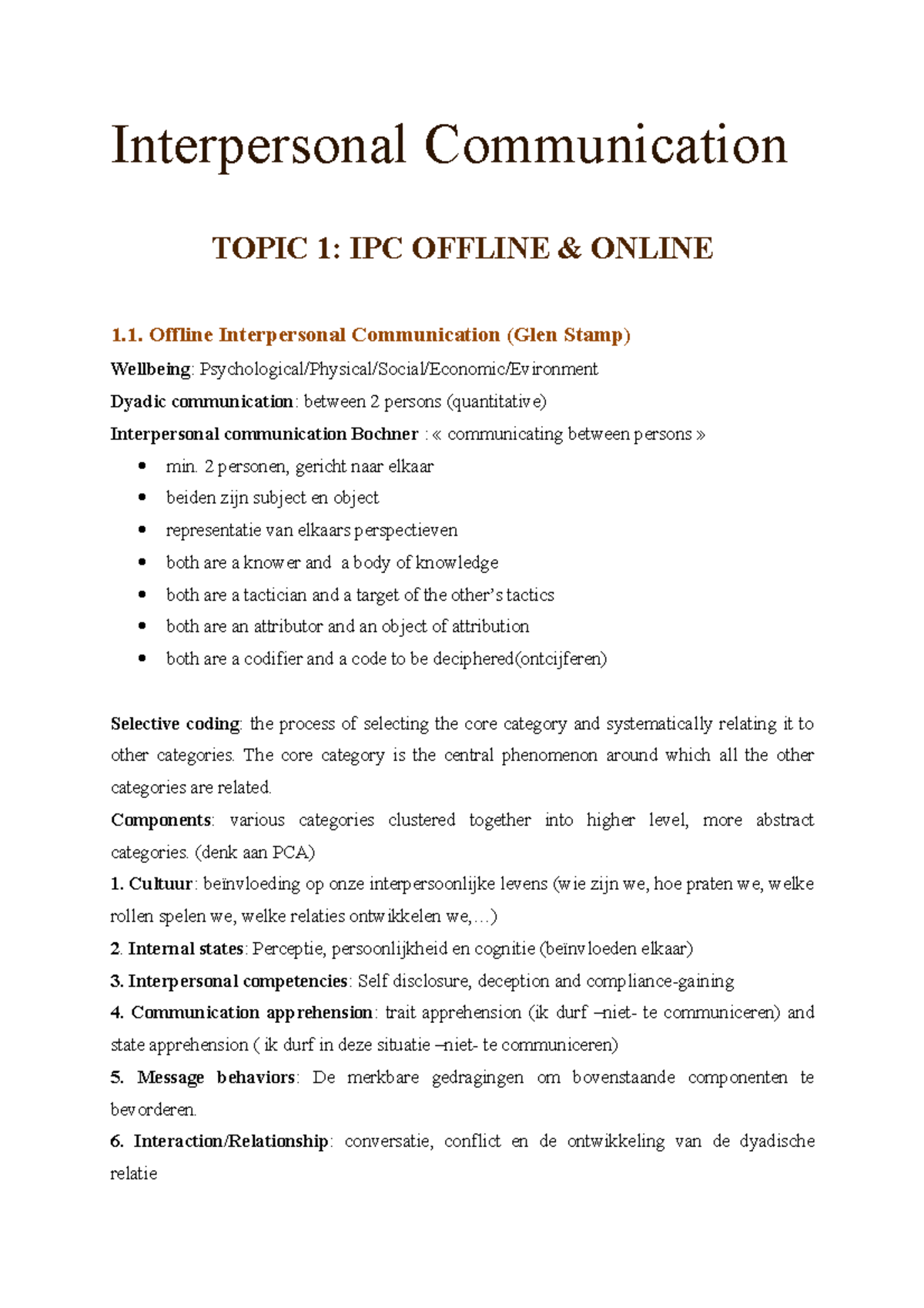 Summary - complete - ipc - Interpersonal Communication TOPIC 1: IPC ...