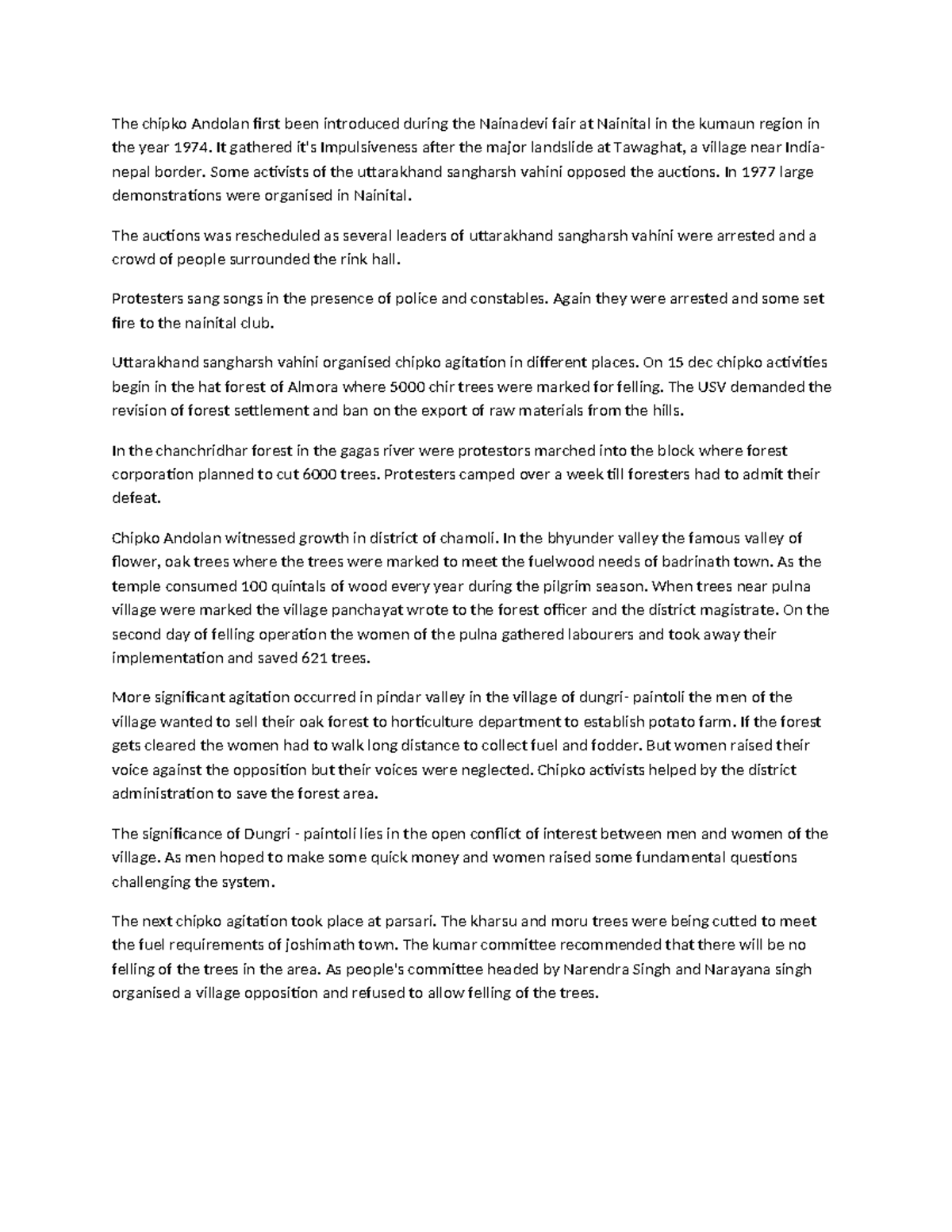 Pakhi chipko Andolan - The chipko Andolan first been introduced during ...