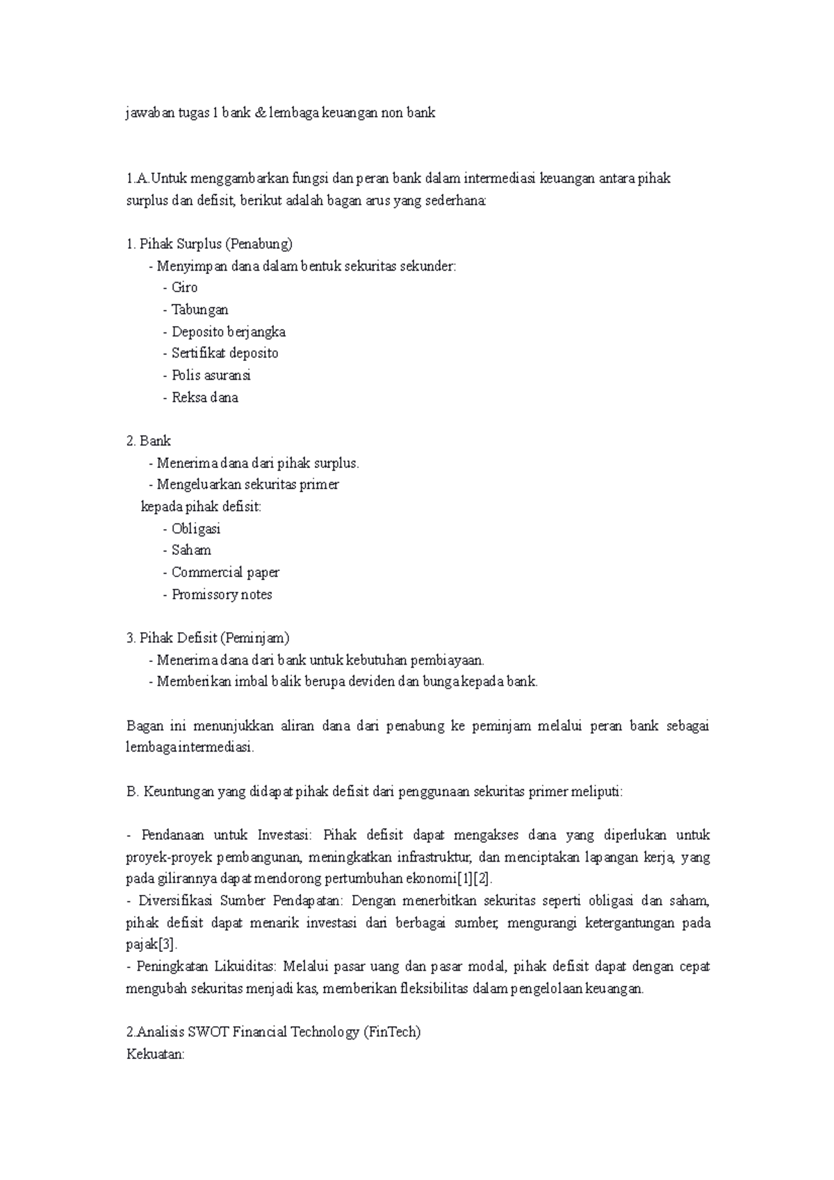 Tugas 1 bank dan lembaga keuangan non bank - jawaban tugas 1 bank & lembaga keuangan non bank 1 ...