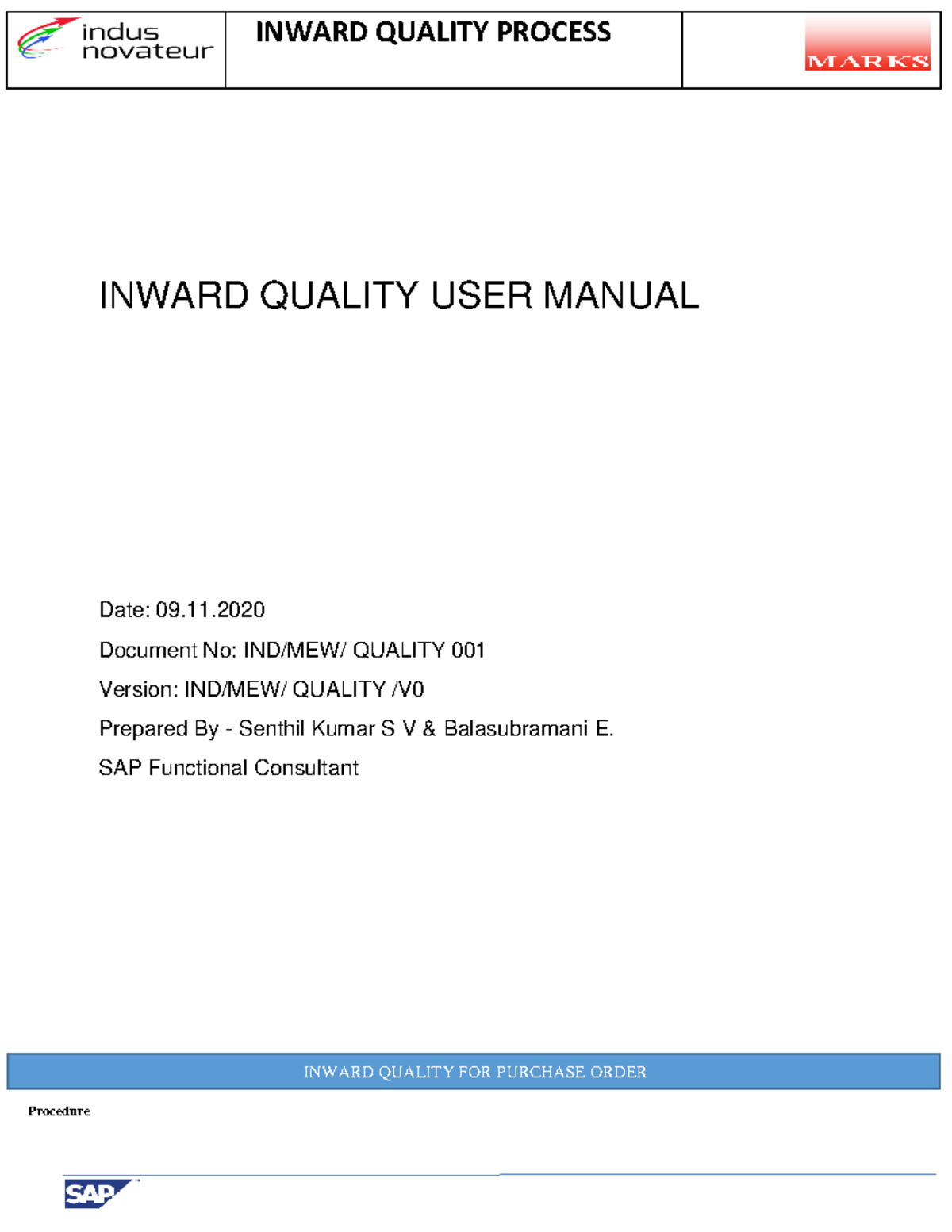 Inward QC Manual (1)-converted - INWARD QUALITY USER MANUAL Date: 09 ...