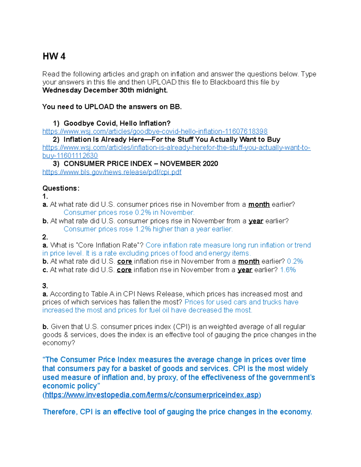 HW4 - Homework 4 - HW 4 Read the following articles and graph on inflation and answer the ...