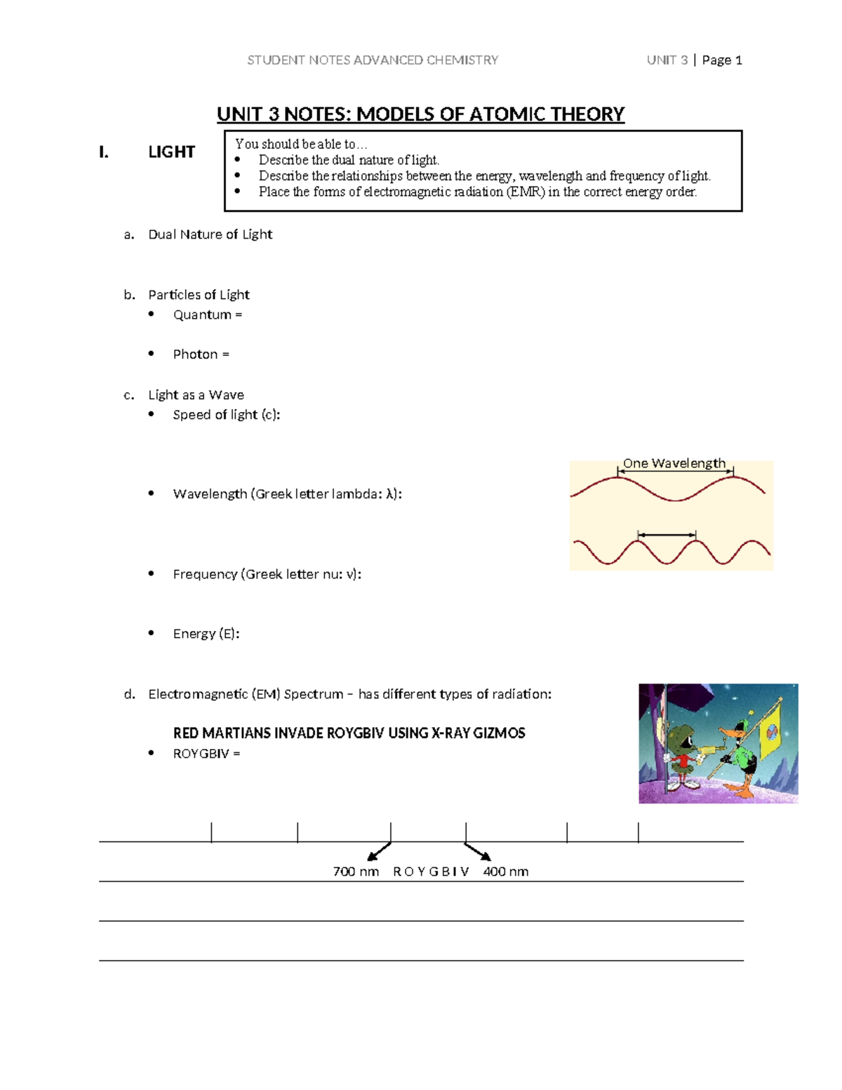2022 UNIT 3 Notes - Student - UNIT 3 NOTES: MODELS OF ATOMIC THEORY I ...