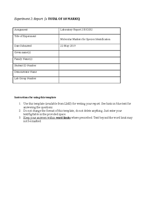 BIO282 lab report 1 - received distinction mark - EXPERIMENT 1: REPORT ...