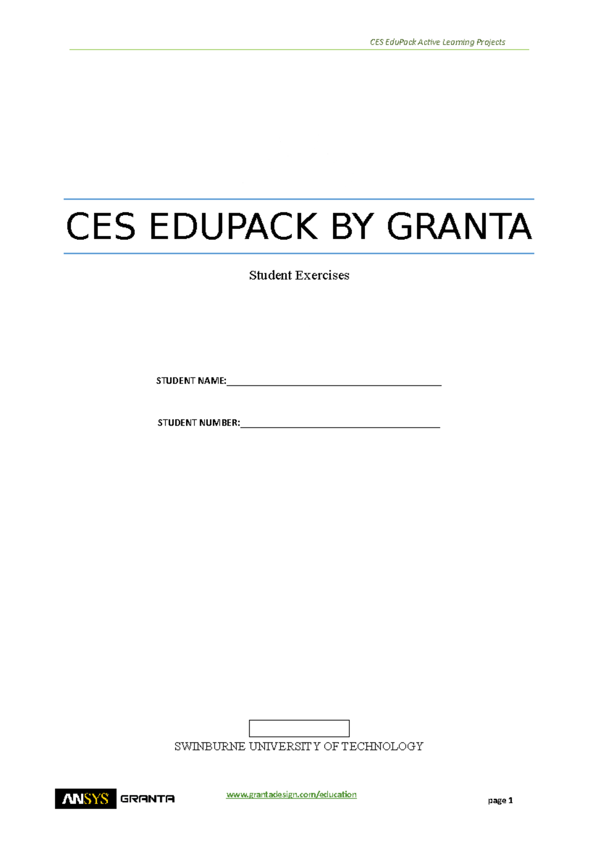 Exercises for CES Edupack required questions - CES EDUPACK BY GRANTA ...