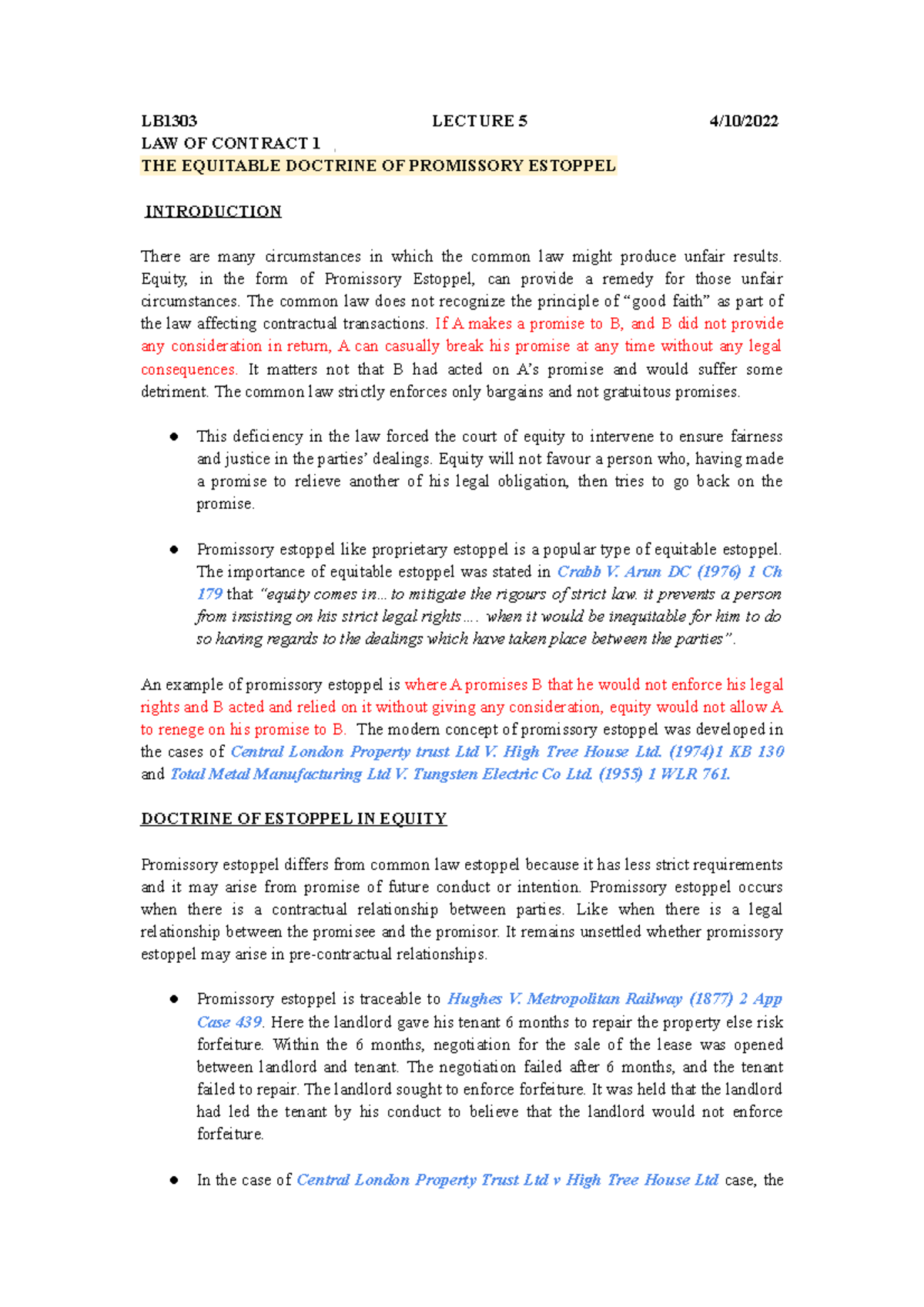 LB1303 Contract Lecture 5 - LB1303 LECTURE 5 4/10/ LAW OF CONTRACT 1 ...