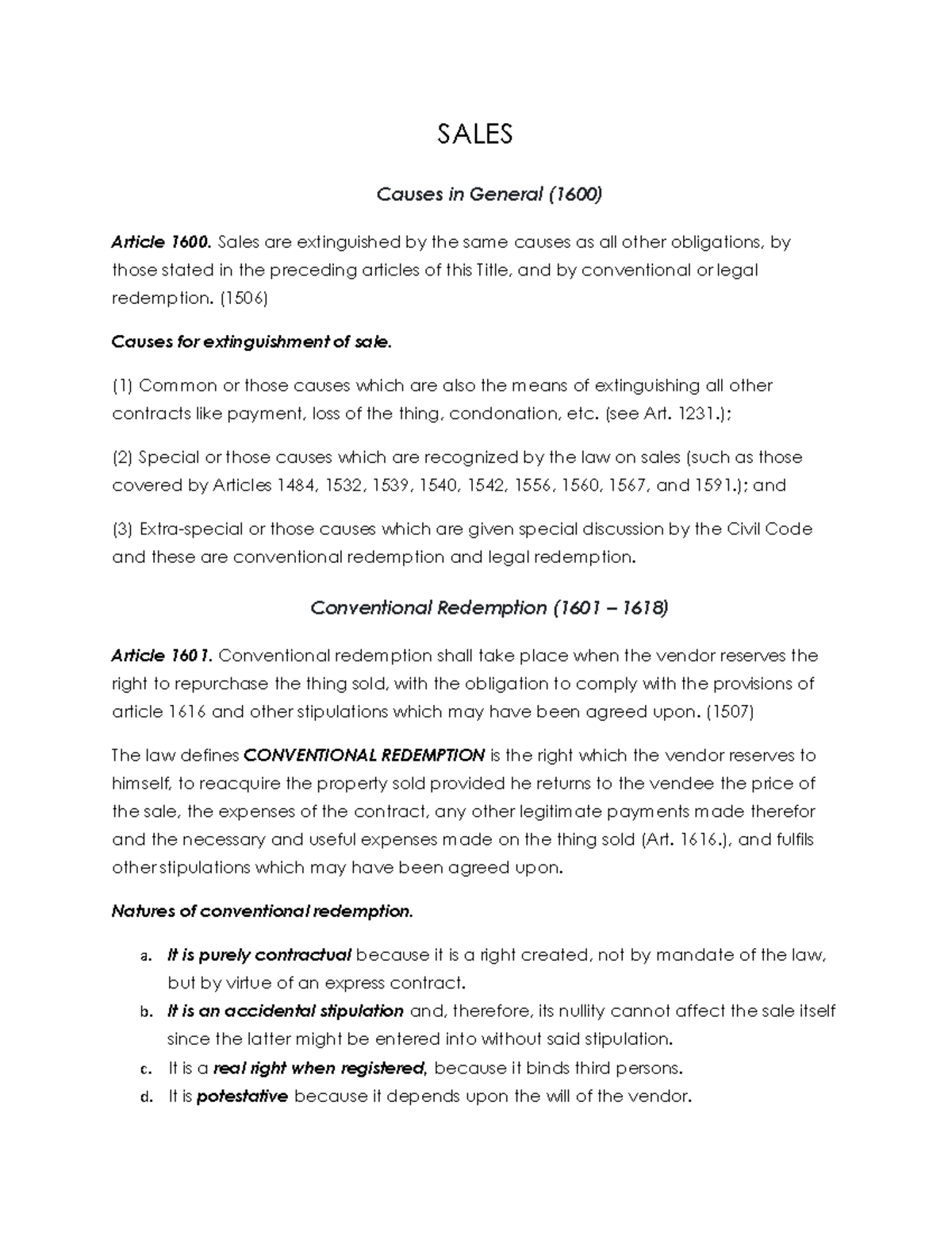 Sales-Notes (11) - NOTES ON SALES - SALES Causes in General (1600 ...