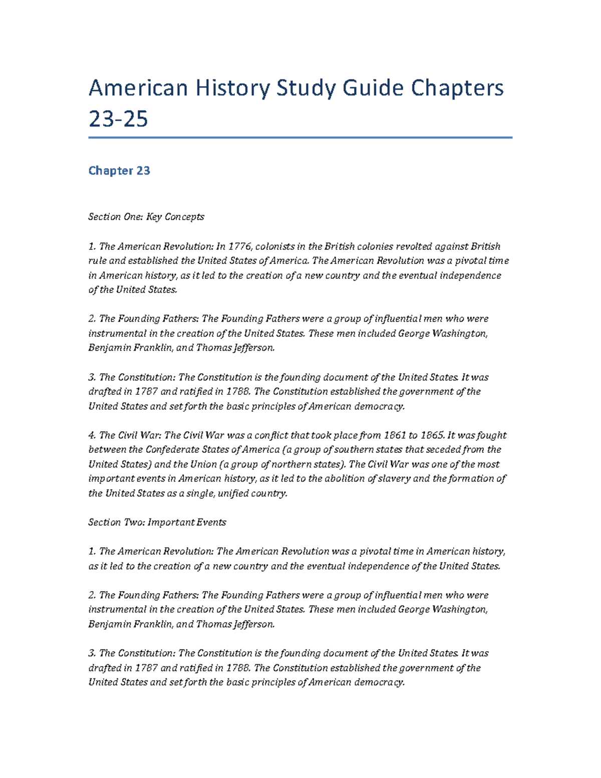 American History Study Guide Chapters 23-25 - American History Study ...