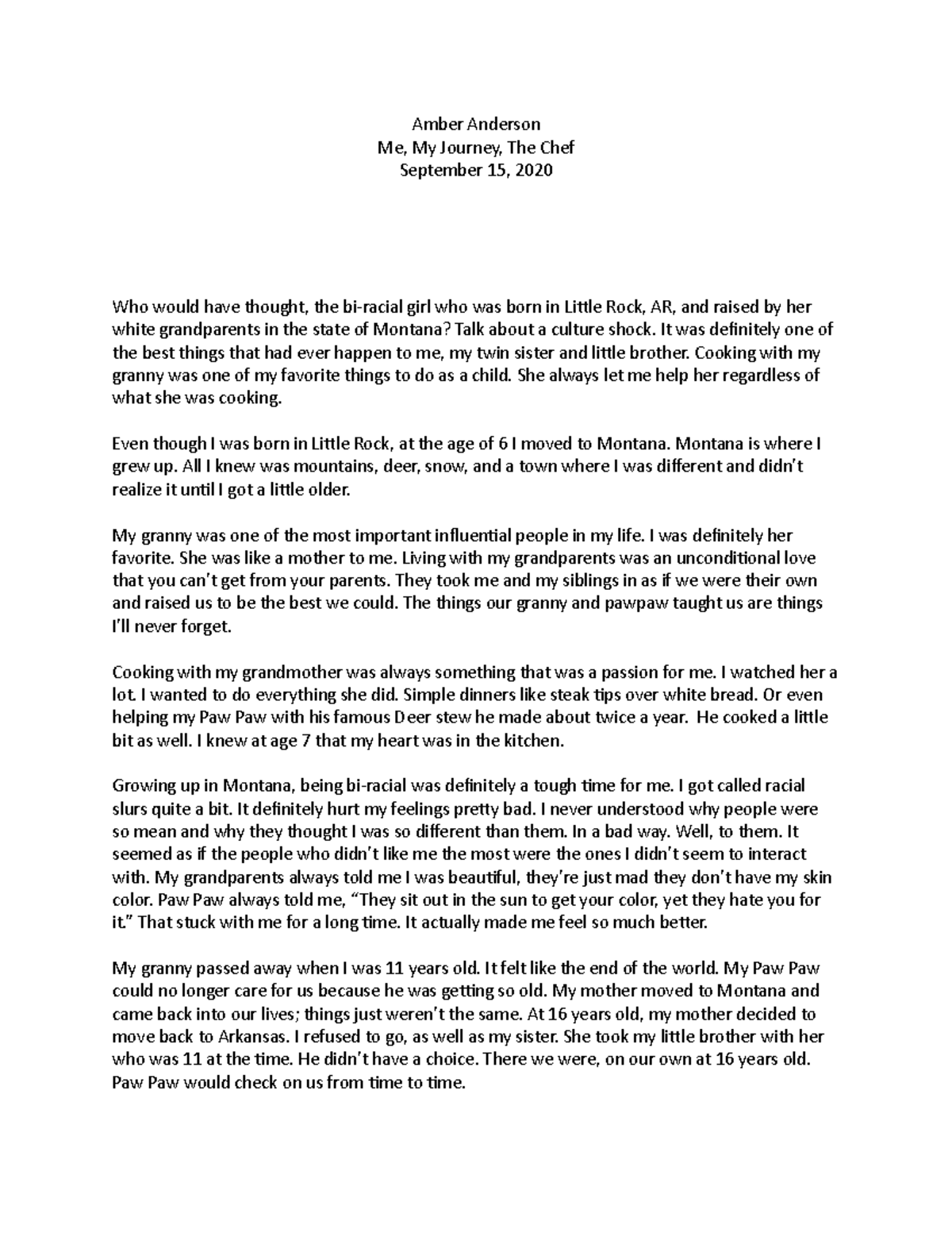 Introductory Speech - Amber Anderson Me, My Journey, The Chef September ...