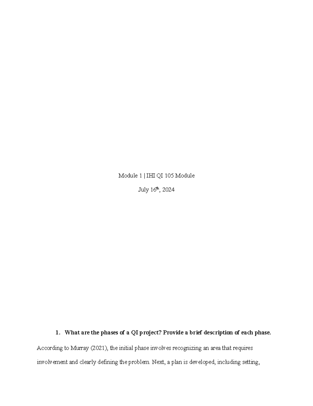 IHI Q1 105 -1 - coursework - Module 1 | IHI QI 105 Module July 16th ...