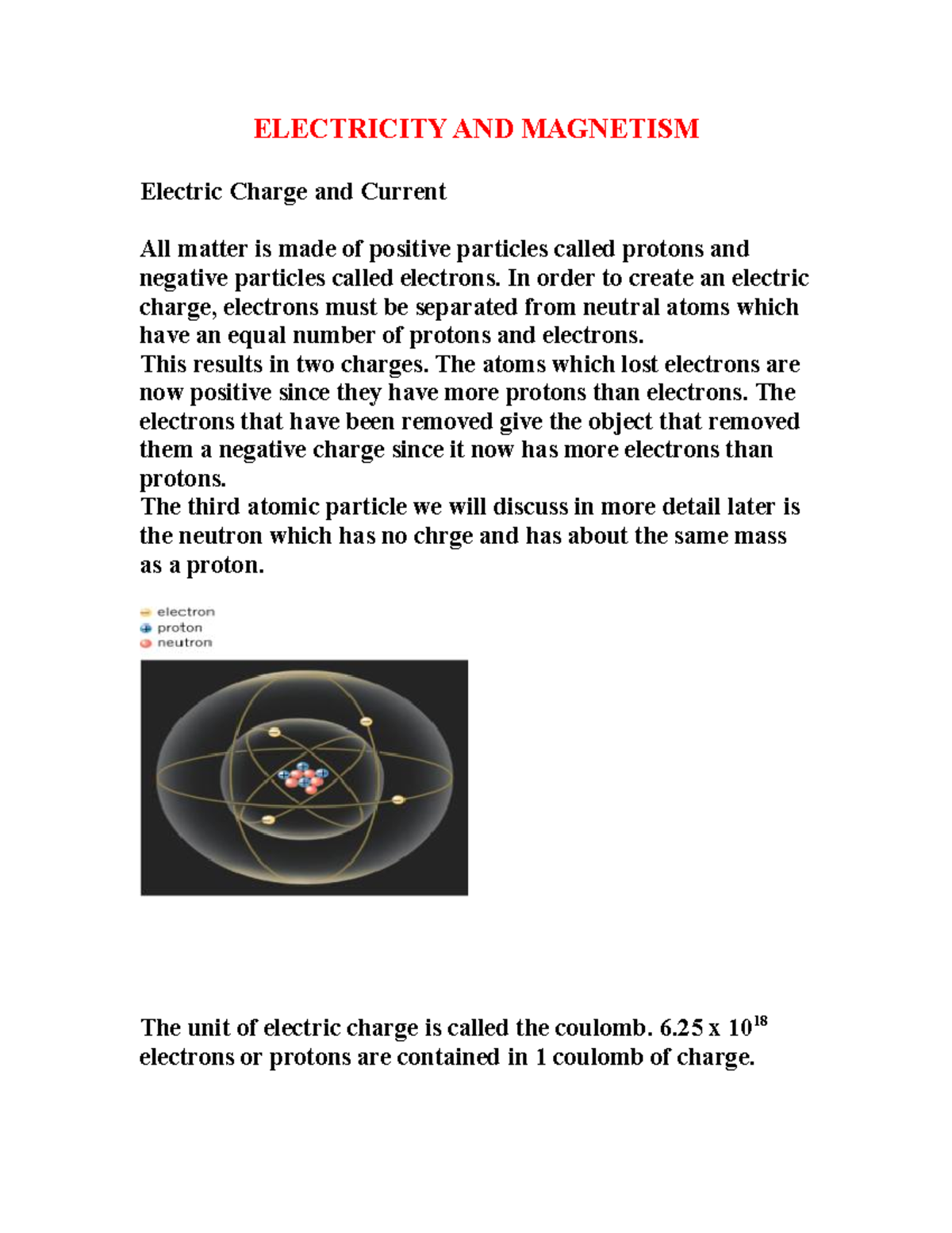 Ch08 Electricity and magnetism - ELECTRICITY AND MAGNETISM Electric ...