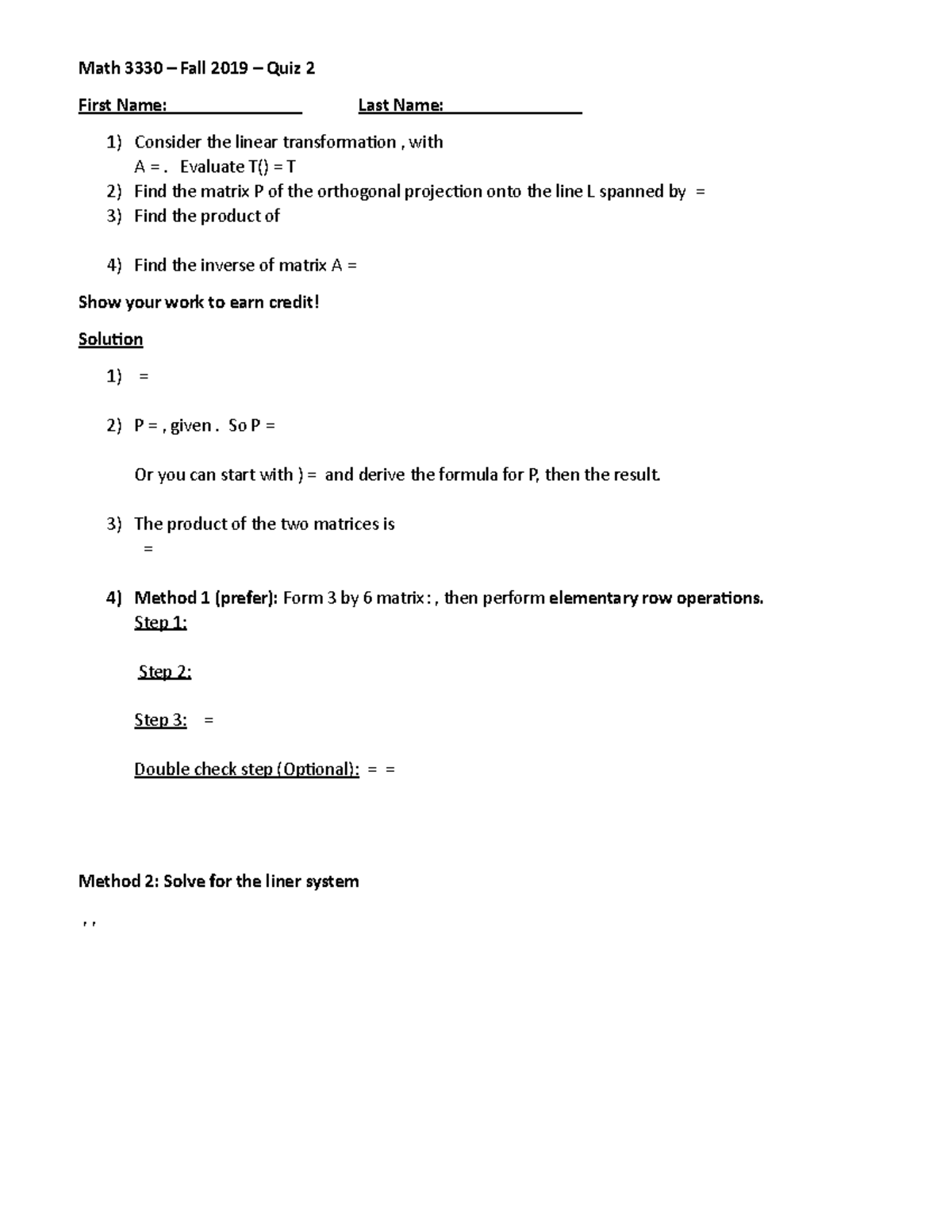 Math 3330 - Fall 19 - Quiz 2 - Solution - Math 3330 – Fall 2019 – Quiz ...