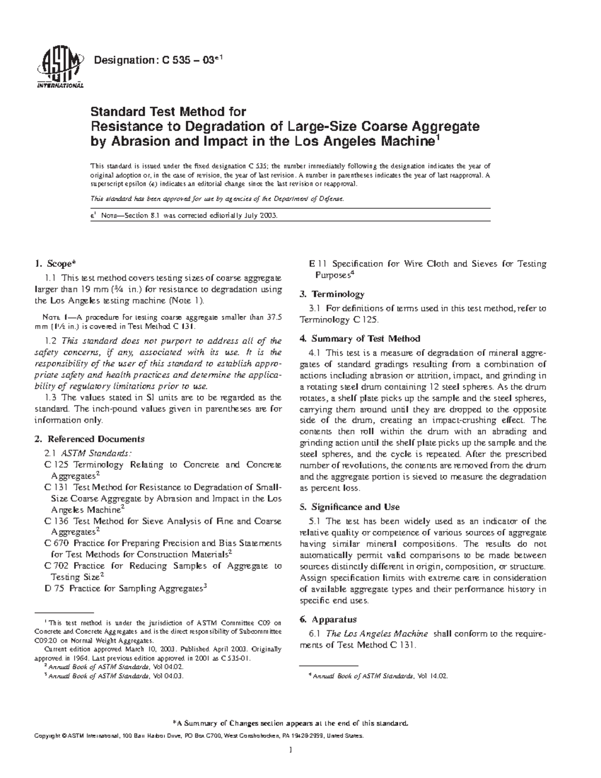 ASTM C535-03 (LAAV) - Jhsbdckhsbdvkhsdbvkhsdb - Designation: C 535 – 03 ...