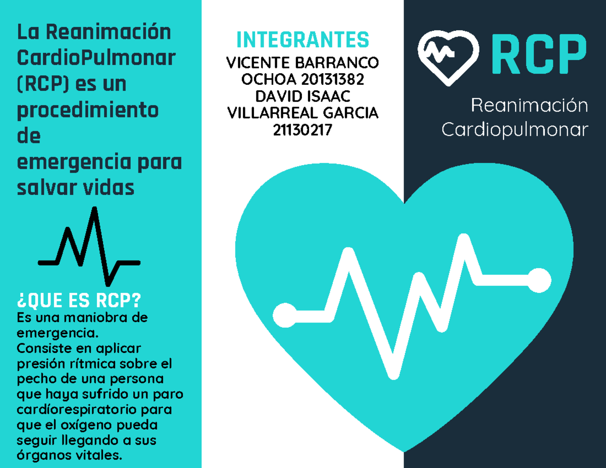 Triptico rcp - como hacer rcp - RCP Reanimación Cardiopulmonar ¿QUE ES ...
