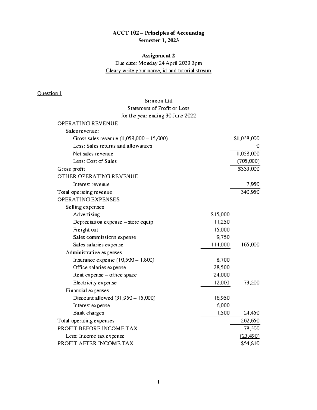ACCT 102 Assignment 2 - solutions - ACCT 102 – Principles of Accounting ...
