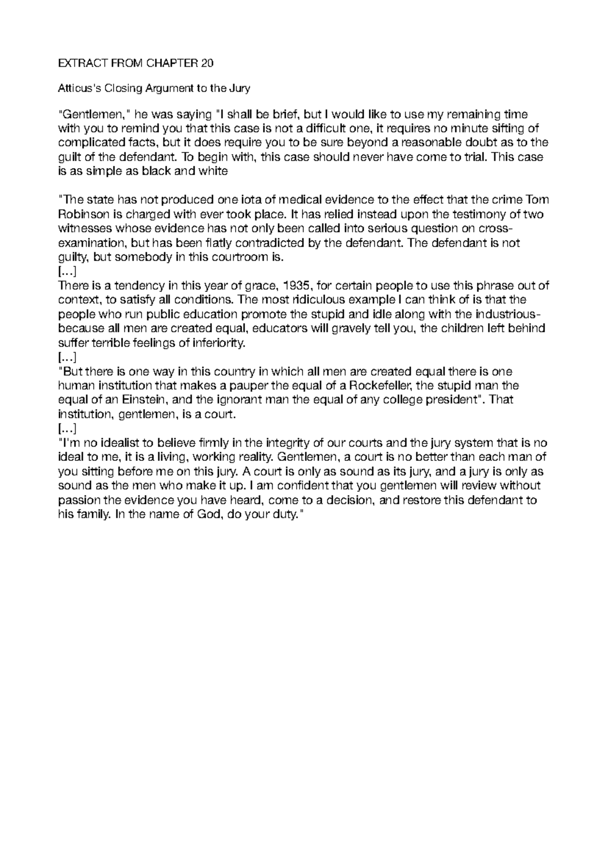 Texte to kill a mockingbird bac llce - EXTRACT FROM CHAPTER 20 Atticus ...