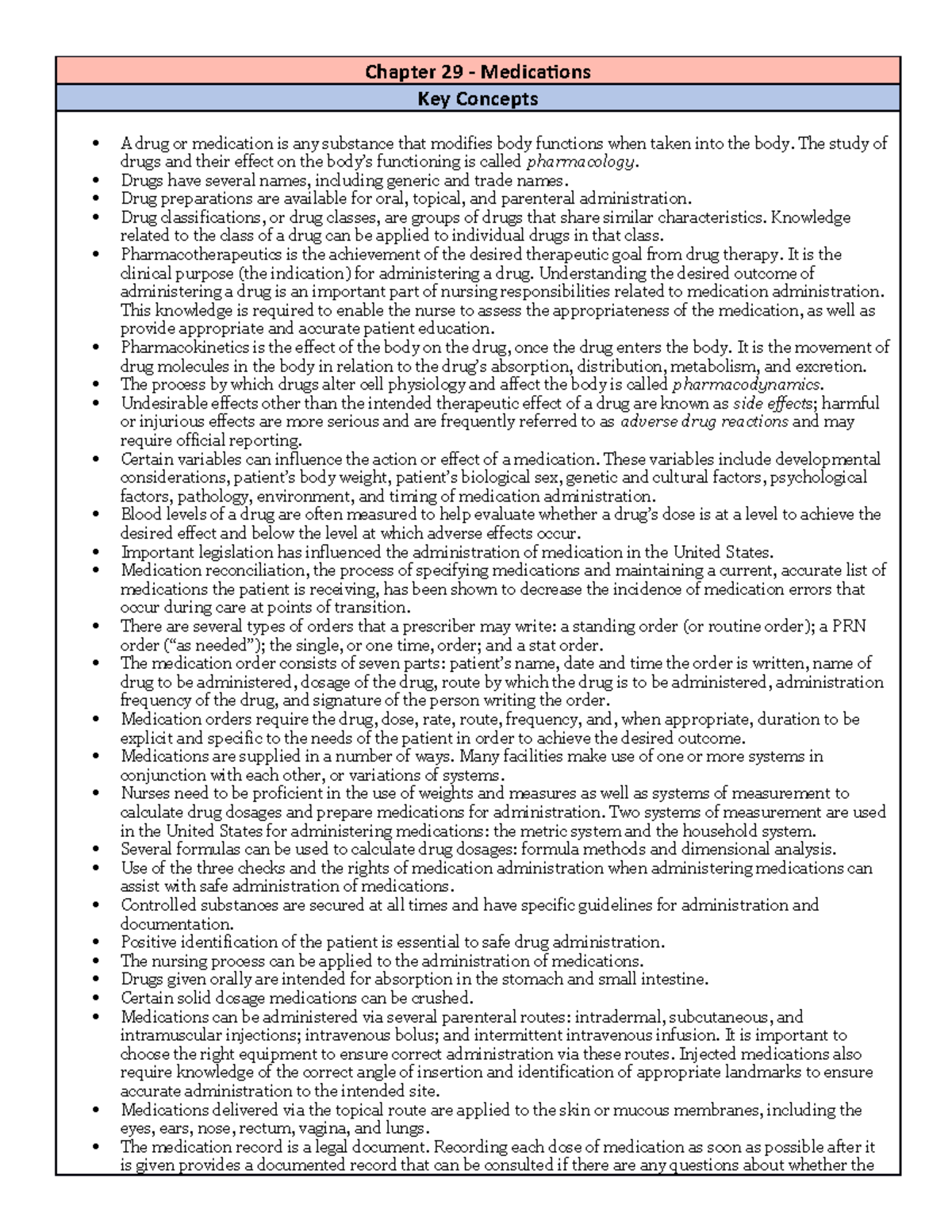 Chapter 29 Medications - Chapter 29 - Medications Key Concepts A drug ...