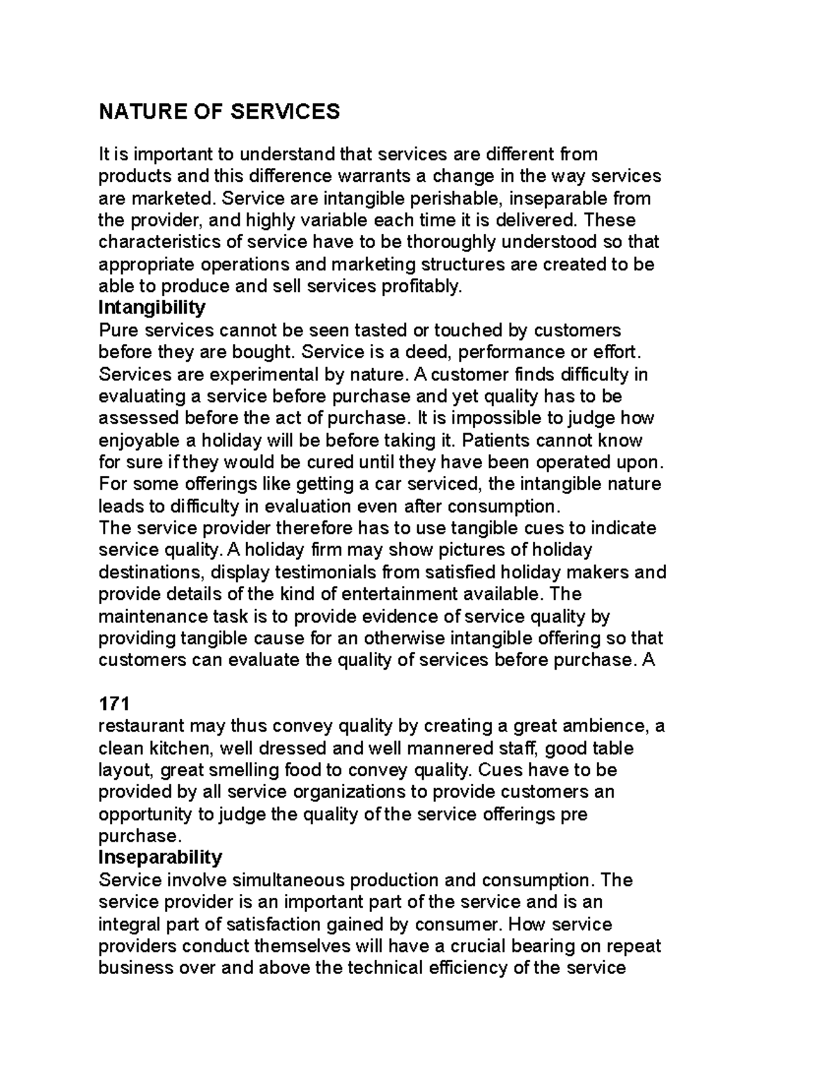 Nature OF Services - NATURE OF SERVICES It is important to understand ...
