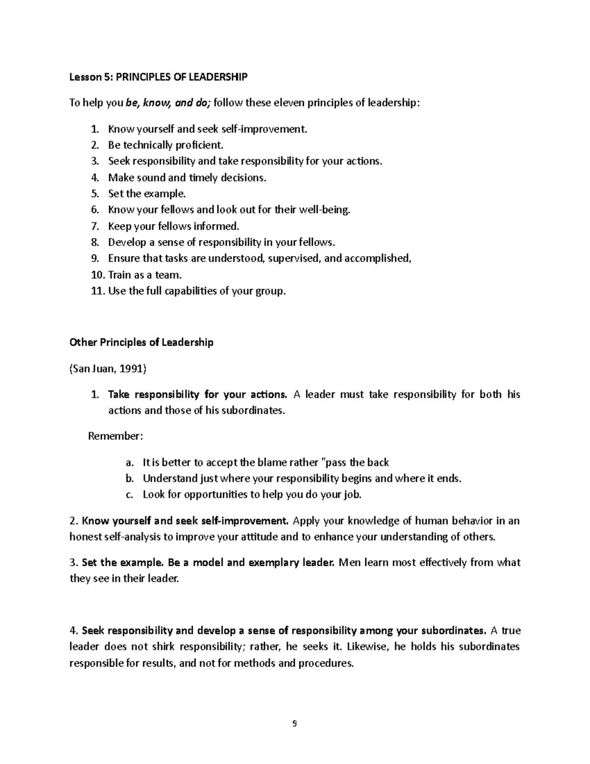 Leadership AND TEAM Building 3 - Lesson 5: PRINCIPLES OF LEADERSHIP To ...